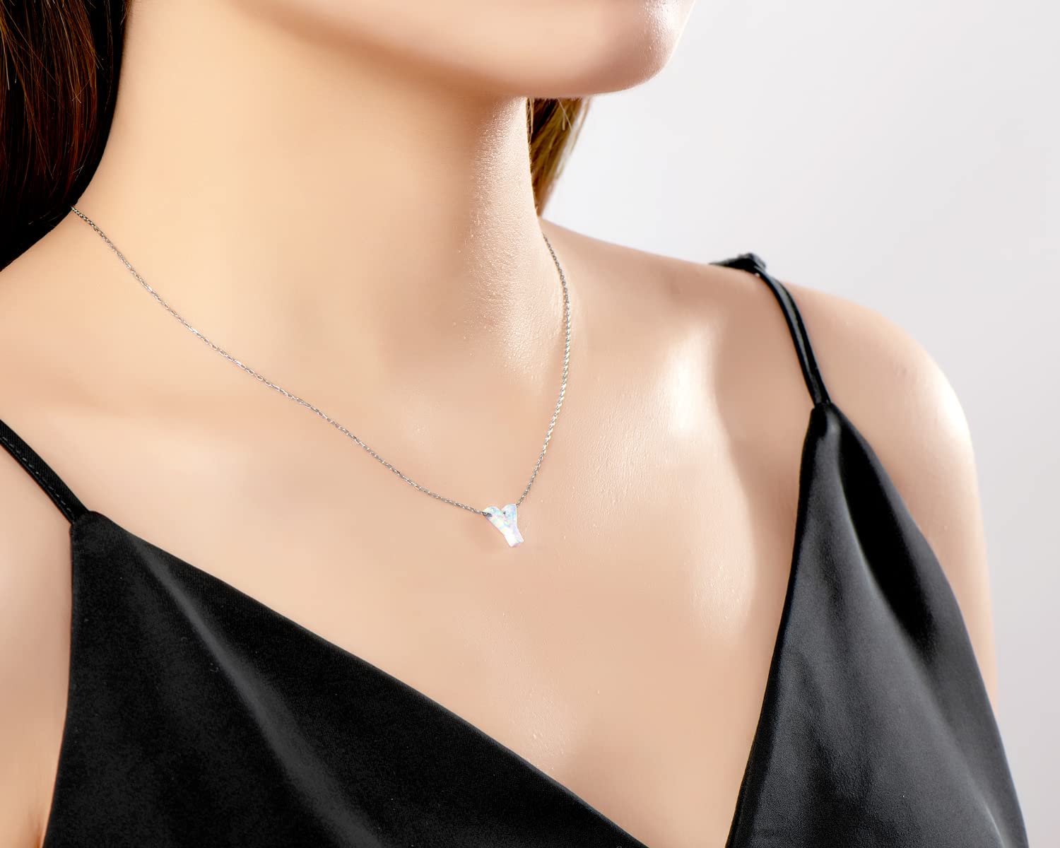 YUNKAI Opal Letter Necklaces for Women, 925 Sterling Silver Initial Necklaces, A-Z Alphabet Necklaces Birthday Gift for Her