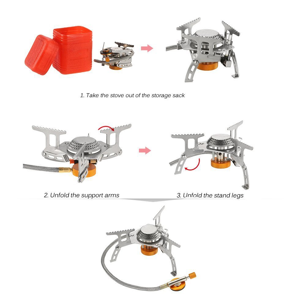 ZUMULUM Outdoor Camping Stove w/Aluminum Windscreen 3500W Ultralight Compact Foldable Backpacking Gas Stove, 9-Plate Camp Stove Windscreen Windshield .Emergency and Survial Preparation.