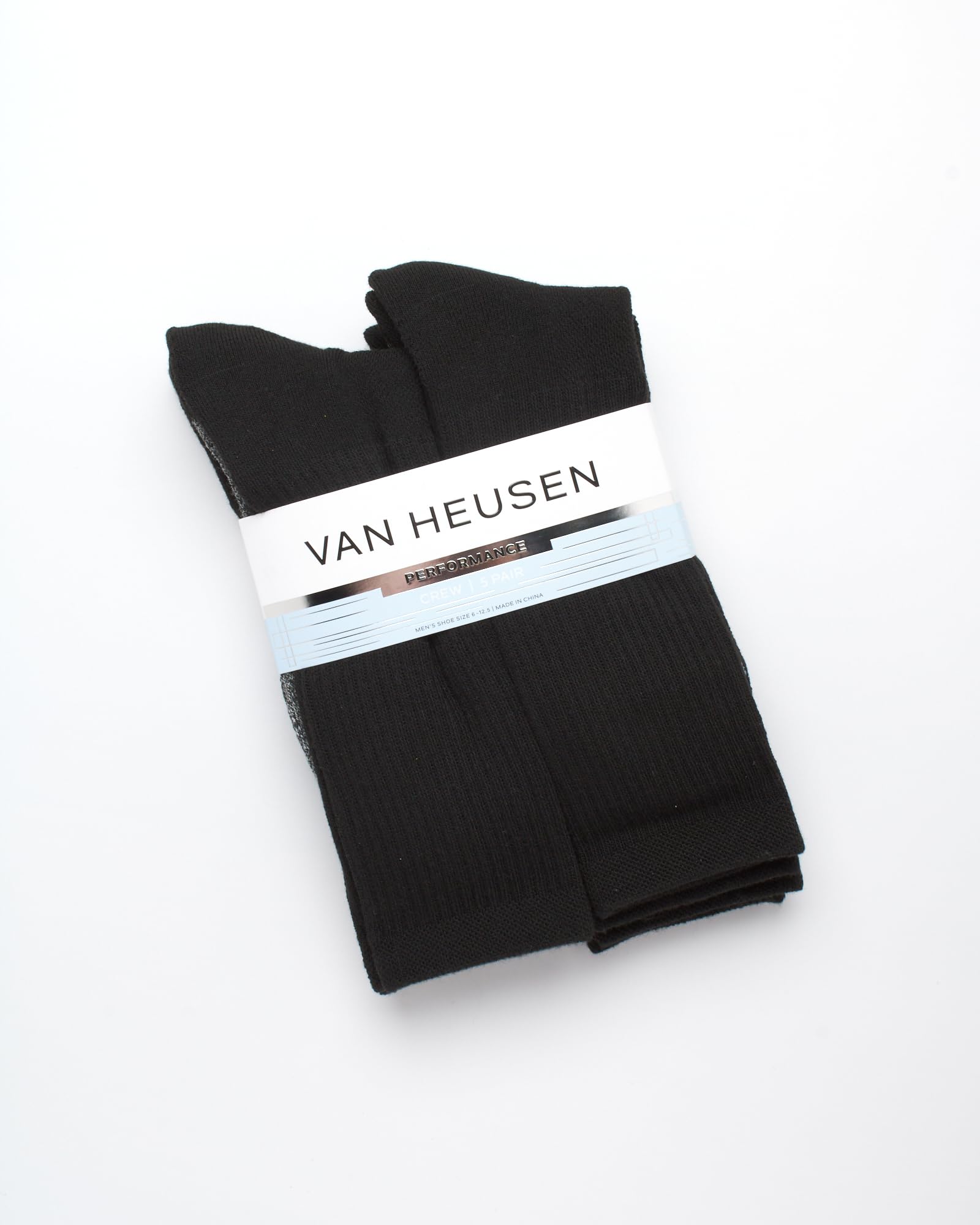 Van Heusen Men's Athletic Socks Cushioned Crew Socks (5 Pack), Size 6-12.5, Black Logo