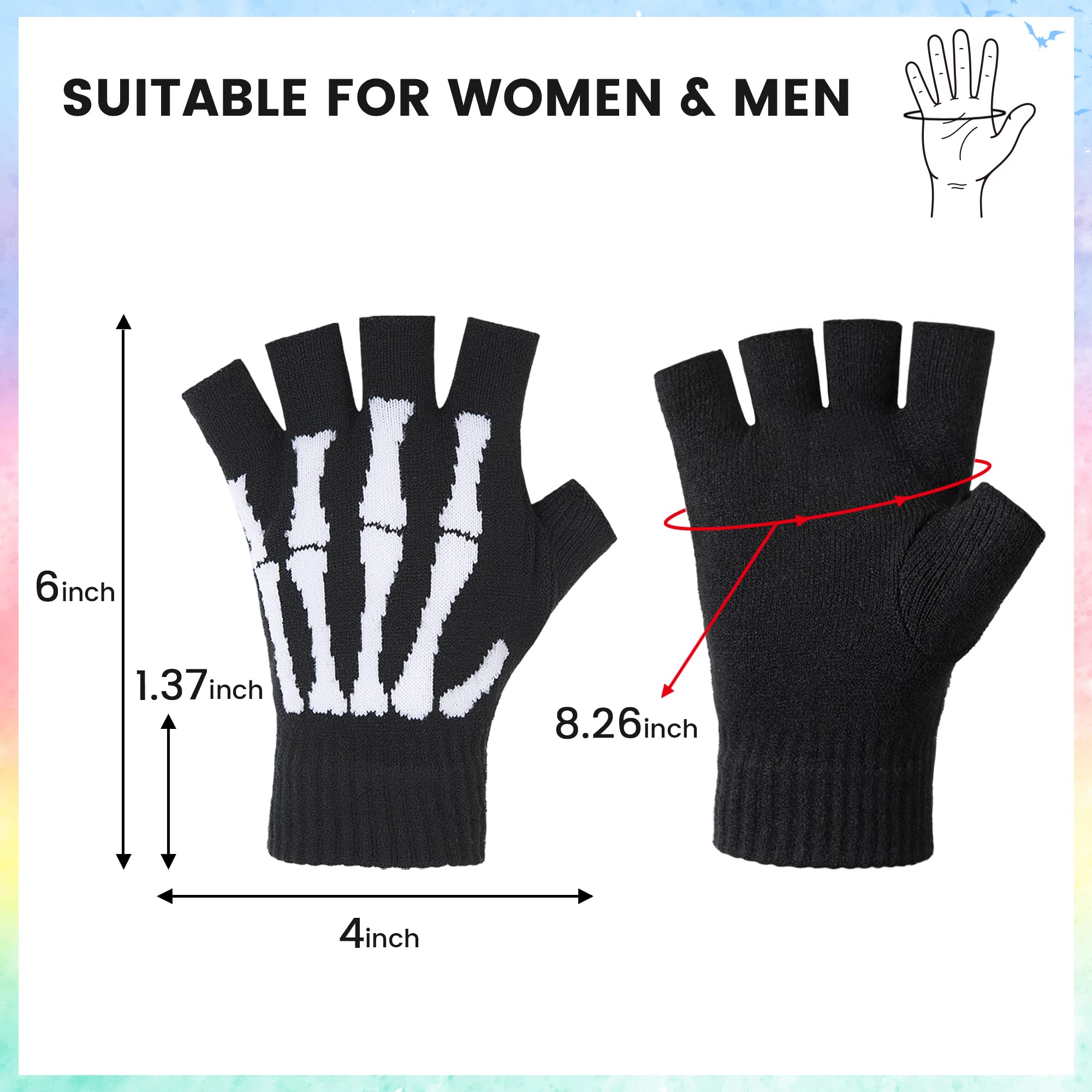 Simplicity Skull Gloves Women Men Knitted Stretchy Skeleton Fingerless Gloves