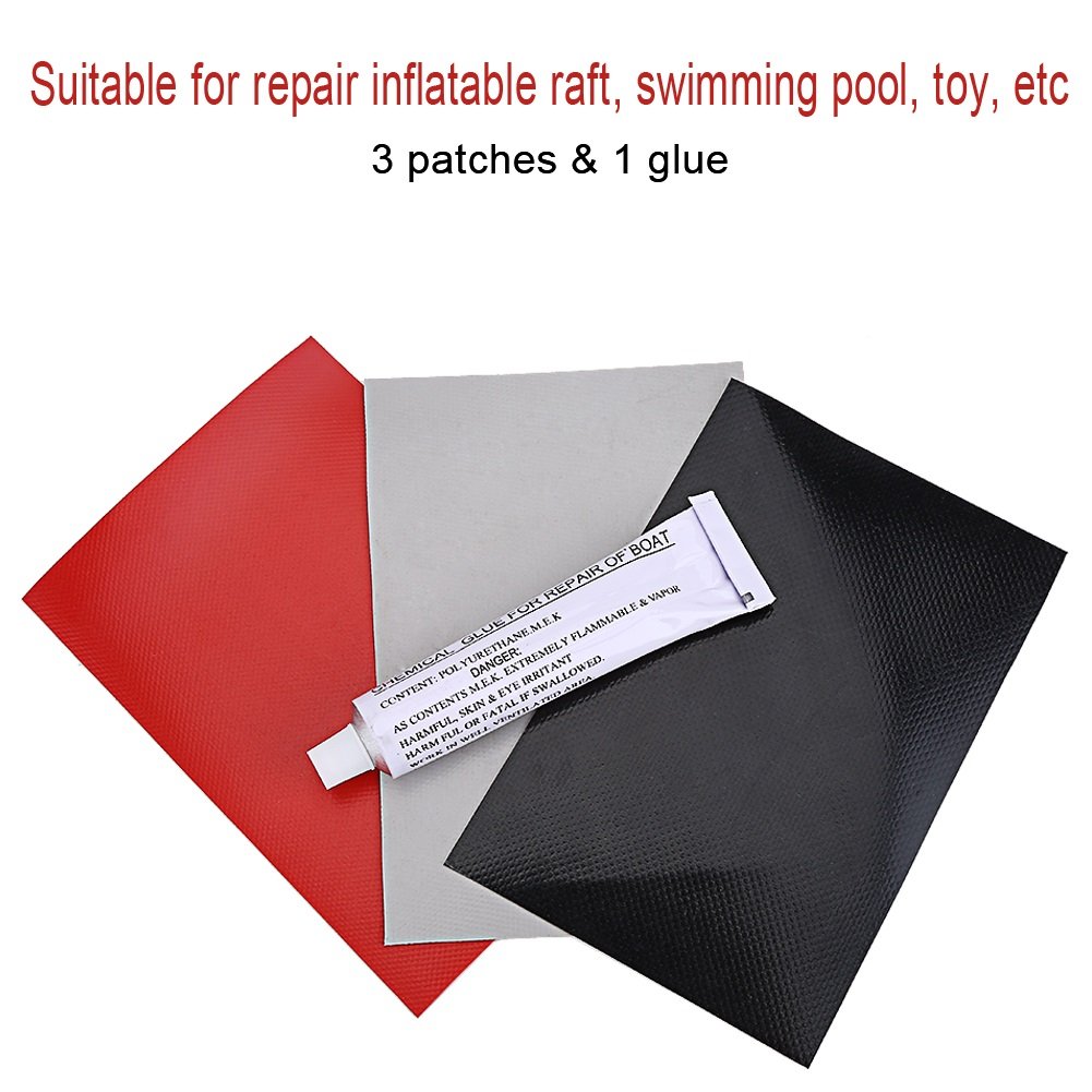 VGEBY PVC Patch Repair Kit, 3Pcs PVC Patch + Glue PVC Repair Tool for Inflatable Boat Kayak Canoe Waters Toy Patch Kits for Pontoon Skins Patch Kits for Pontoon Skins PVC Patch Kit for Inflatables