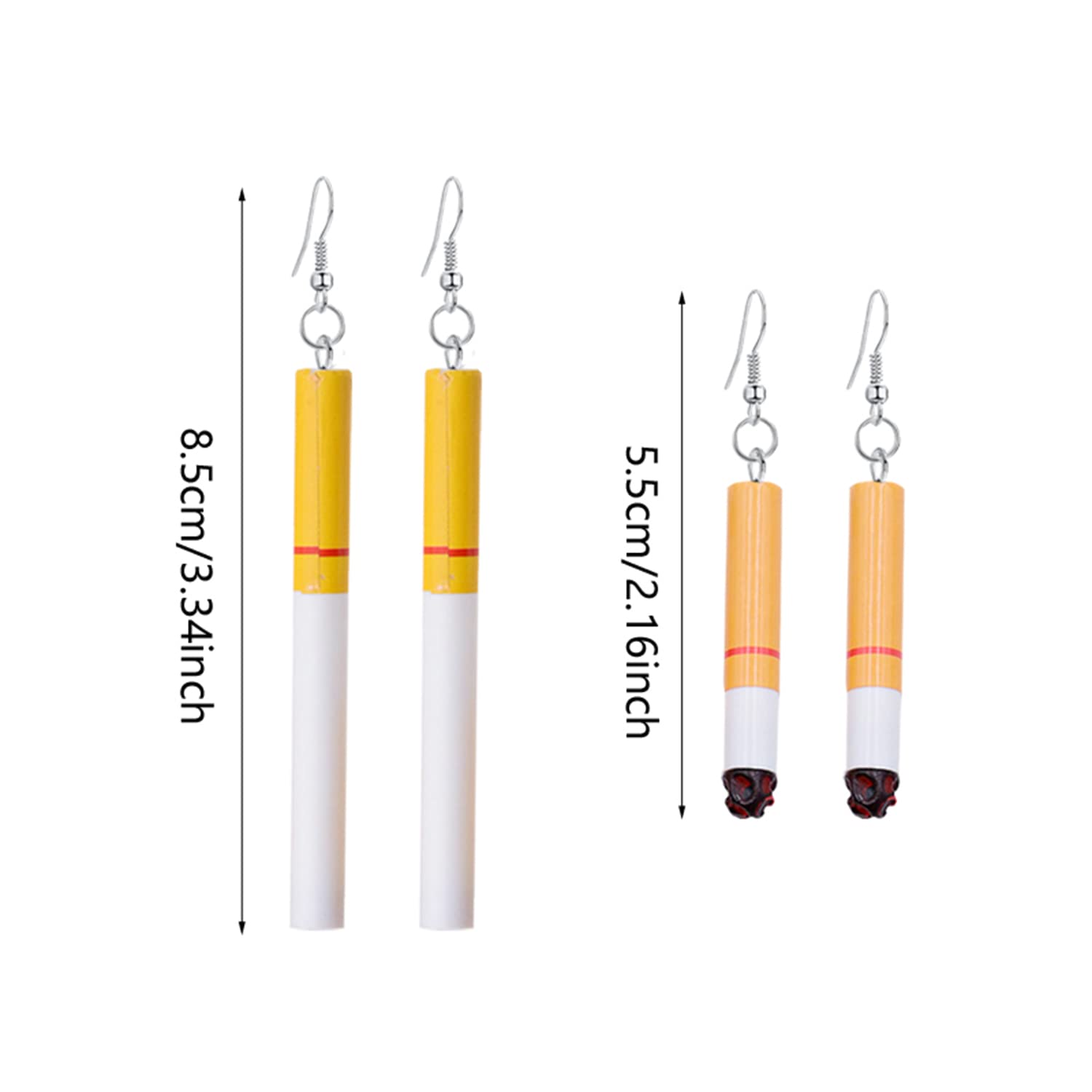YUNXI 2 Pairs Harajuku Creative Funny Cigarette Butt Drop Dangle Earrings Wacky Lifelike Cigarette Earrings for Women Unisex Cool Punk Jewelry (Silver)