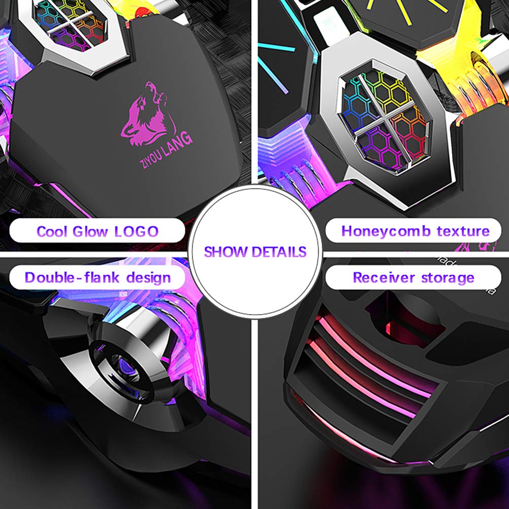 Wireless Gaming Mouse Rechargeable,RGB Multi-Colour Backlit Game Mice with 7 Buttons Computer Accessories,2.4G Silent Optical,3 Adjustable DPI Game Mouse Power Saving Mode for Laptop/PC/Notebook