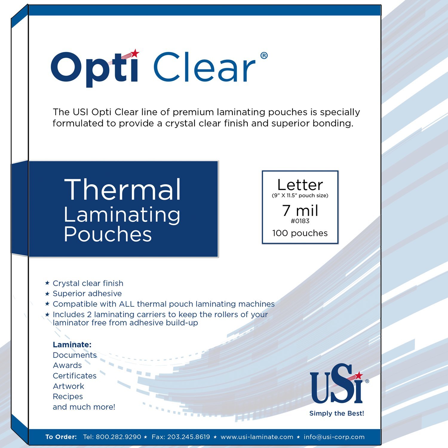 USI Opti Clear Premium Thermal Laminating Pouches, Letter Size, 7 Mil, 9 x 11.5 Inches, 100-Pack