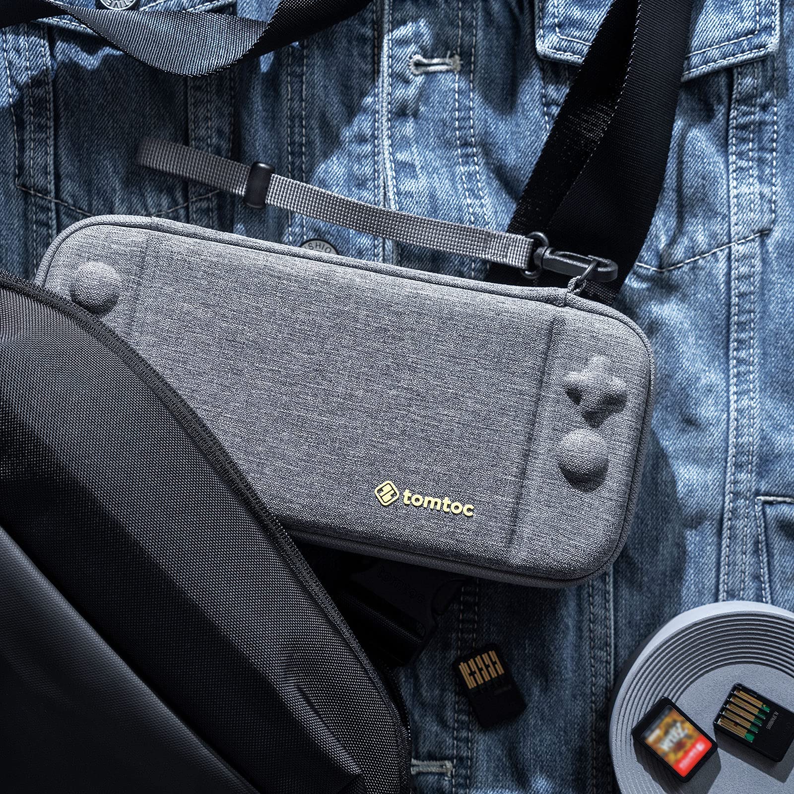 tomtoc Switch Case for Nintendo Switch, Slim Switch Sleeve with 10 Game Cartridges, Protective Switch Carry Case for Travel, with Original Patent and Military Level Protection, Gray Blue