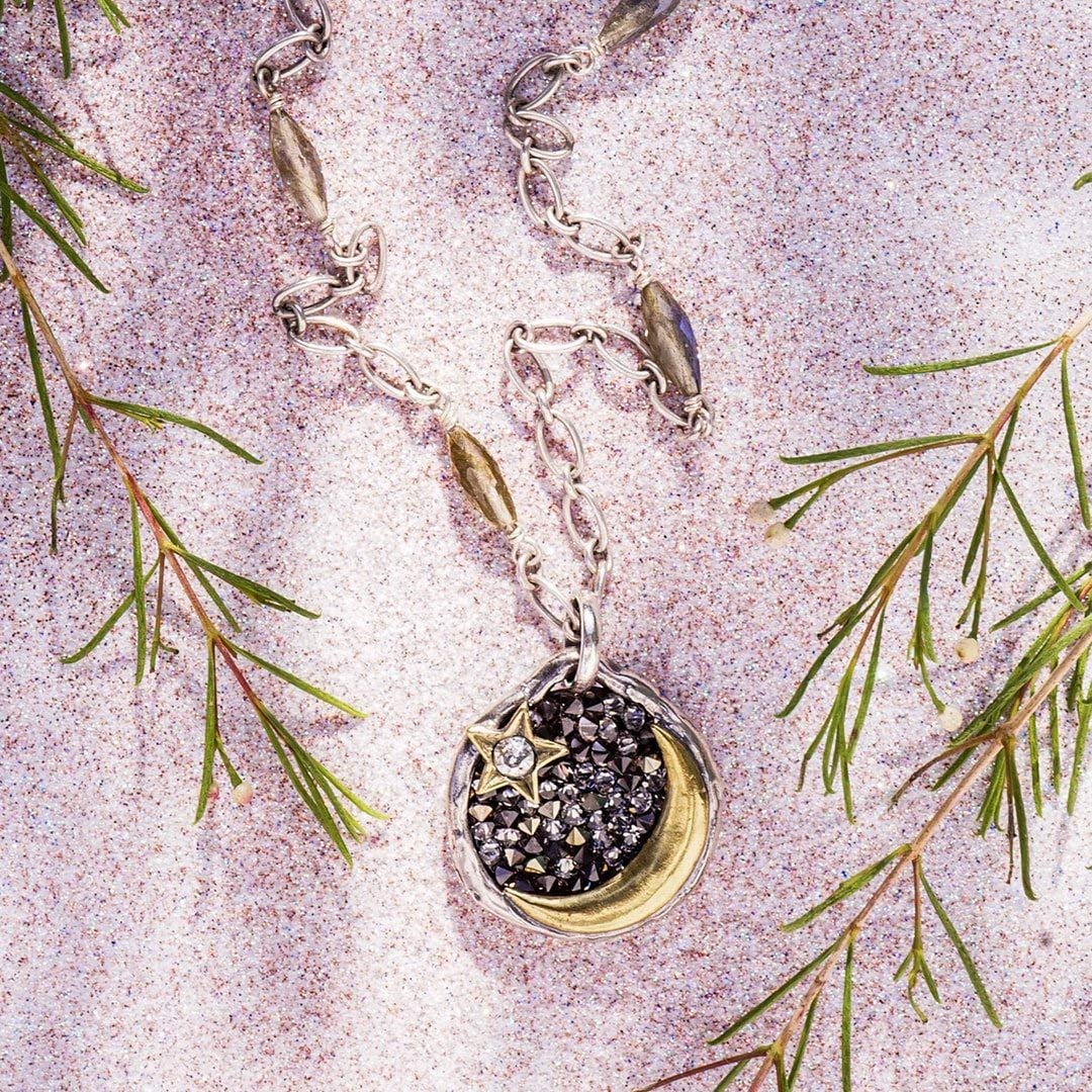 Waxing Poetic Eveningstar Sterling Silver and Crystals Pendant with Sentiment Inscription