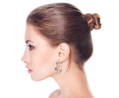 Simple Large Round Flat Square Tube Big Hoop Earrings For Women .925 Sterling Silver Hinged Notched Post 1.65 Inch Diameter