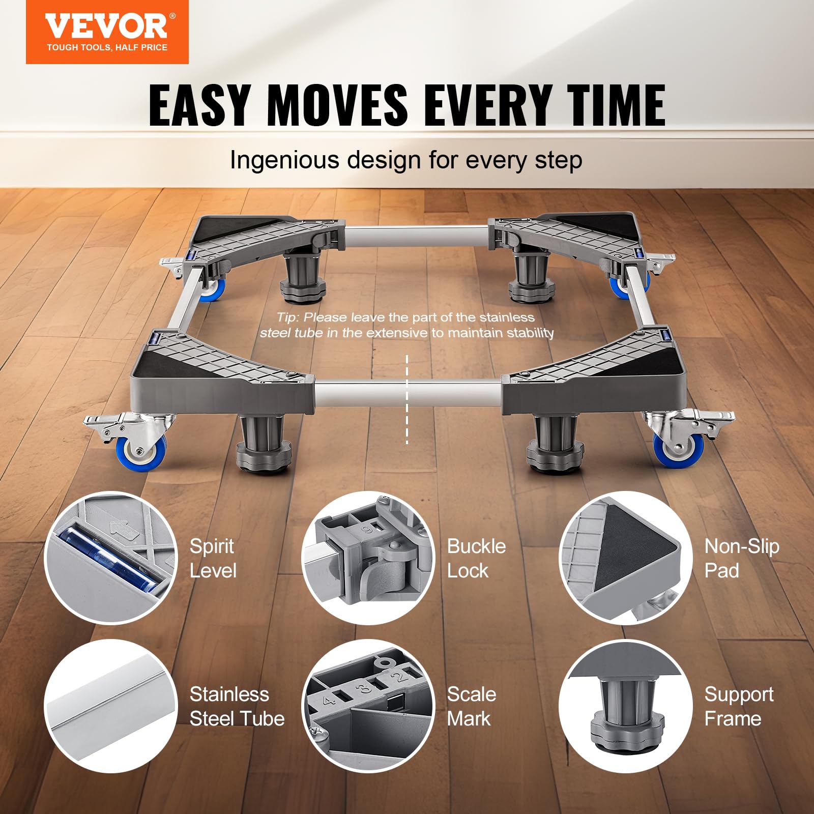 VEVOR Mini Fridge Stand, 27ββ Universal Mobile Base with 4 Strong Feet, 4 Locking Swivel Wheels, Adjustable Furniture Mover Mobile Base for Washing Machine, Refrigerator, Washer and Dryer