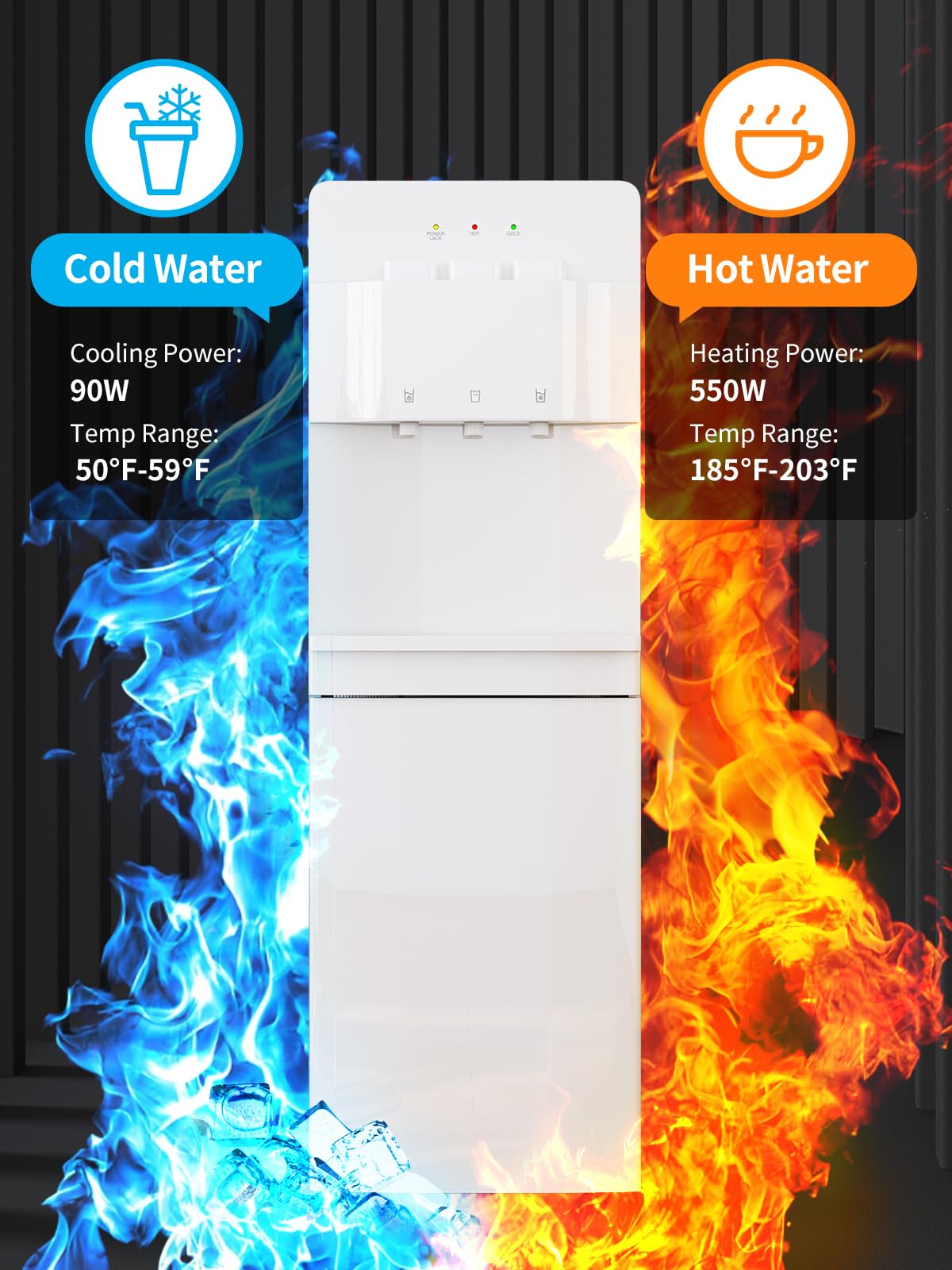 Tabu Bottom Loading Water Cooler Dispenser, Hot & Cold Holds 3 or 5 Gallon Bottle, with Anti-Scalding Design, Storage Cabinet and Child Safety Lock for Home, Office Use (White)
