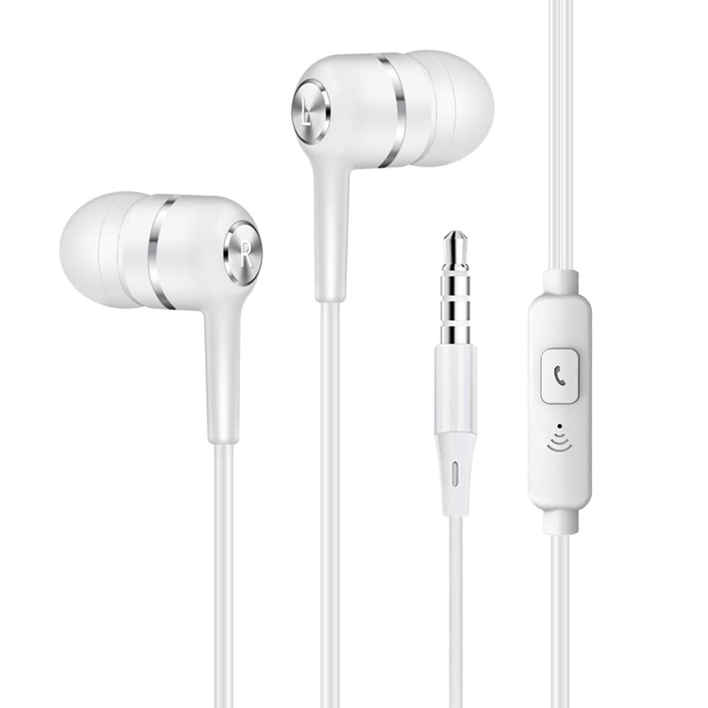 WooAwesome 5-Packs Wired Earbuds, in-Ear Headphones with Built-in Microphone and Remote, White