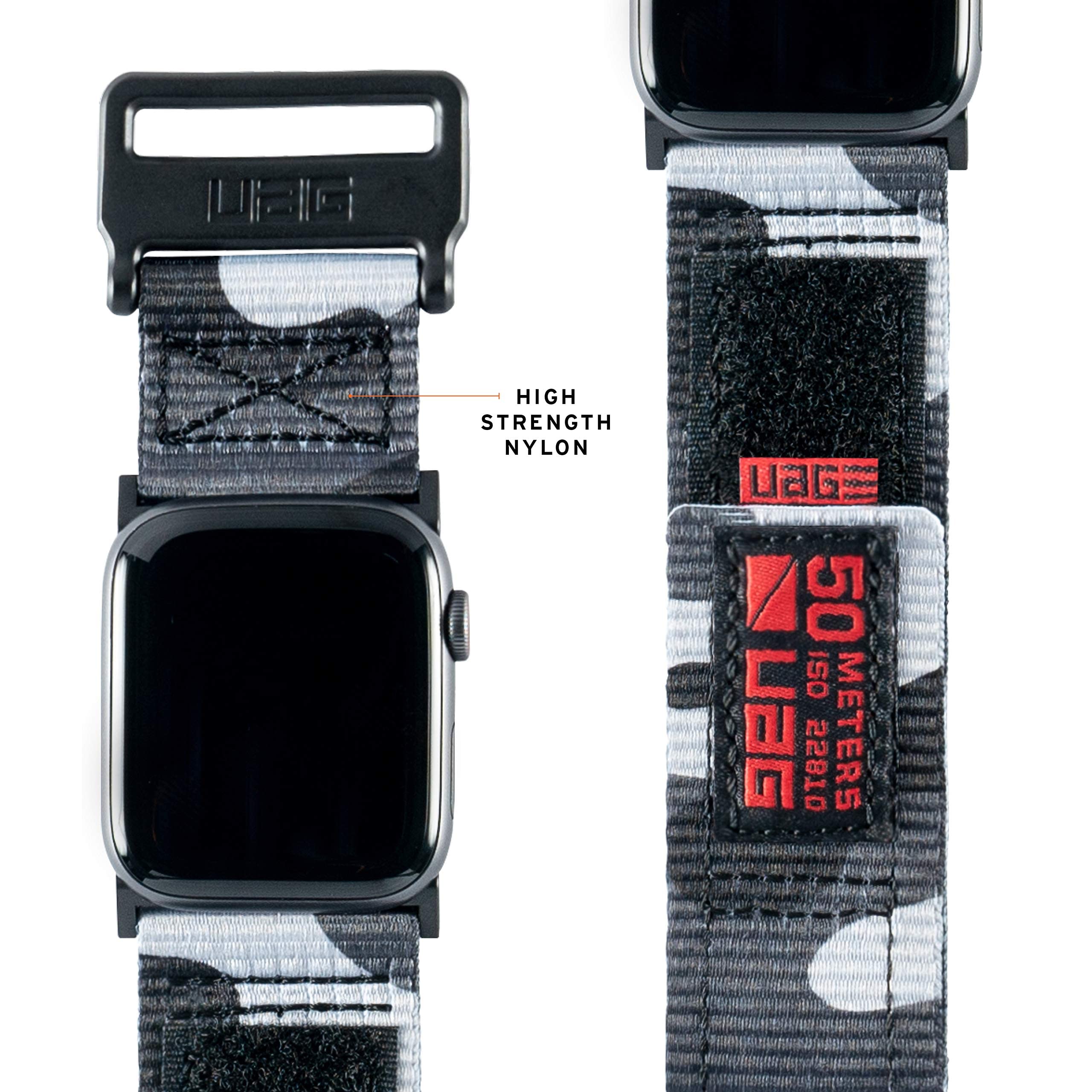 URBAN ARMOR GEAR UAG Compatible with Apple Watch Band 45mm/44mm/42mm, Series 7/6/5/4/3/2/1 & SE, High Strength Nylon Weave Replacement Strap, Active Midnight Camo