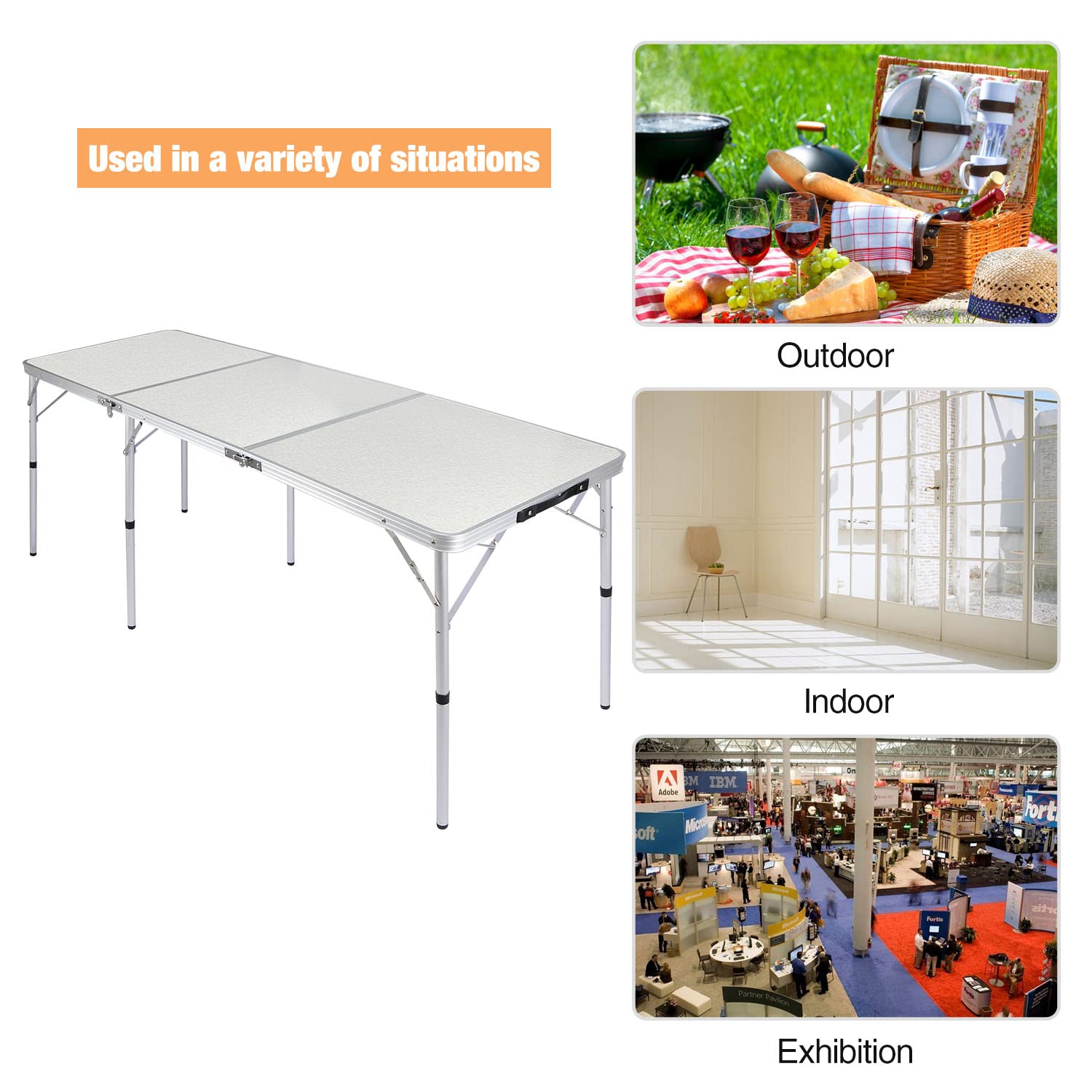 Varbucamp 6ft Folding Camping Table, Aluminum Height Adjustable Tri-fold Camp Table, Small Folding Table for Outdoor Camp Picnic, 2 Heights…