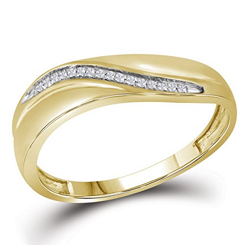 Sizes - L = 5.5, M = 11.5 - 10K Yellow Two Tone Gold Round Diamond Halo Circle Trio Three Ring Set - Matching His and Hers Engagement Ring & Wedding Bands - Prong Set Solitaire Center Setting Shape (1/5 cttw.) - Please use drop down menu to select your de