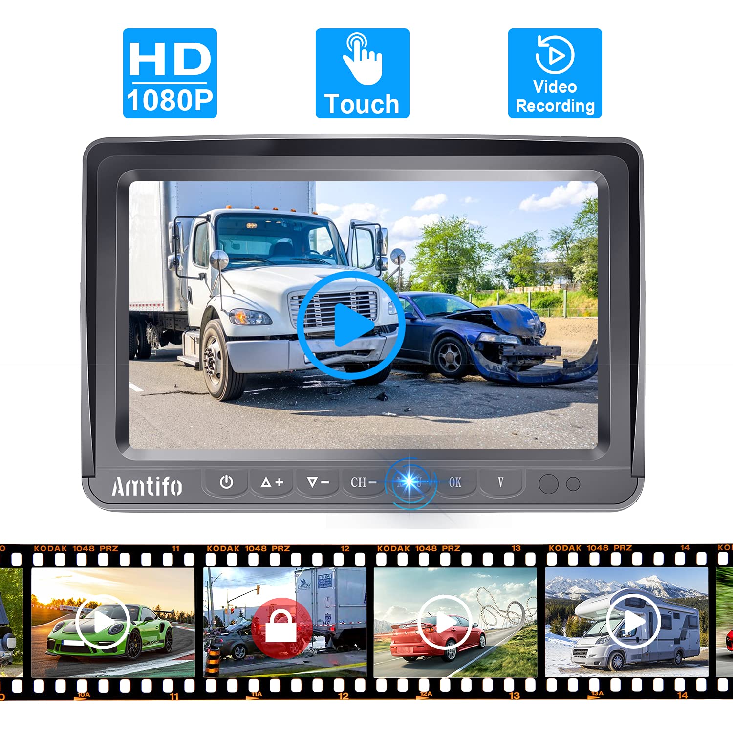 Wireless Backup Camera for RV AMTIFO HD 1080P Wireless 4 Rear View Cameras with 7'' Monitor for RVs/Trailers/5th Wheels/Motorhomes,Digital Signal,150° Wide Angle,IR Night Vision - A4
