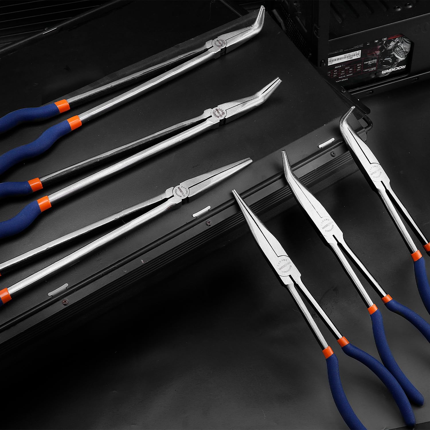 WISEPRO Long Reach 11inch/16inch Plier 3-Piece Set – 90-Degree Angle, 45-Degree Angle And Straight Needle Nose