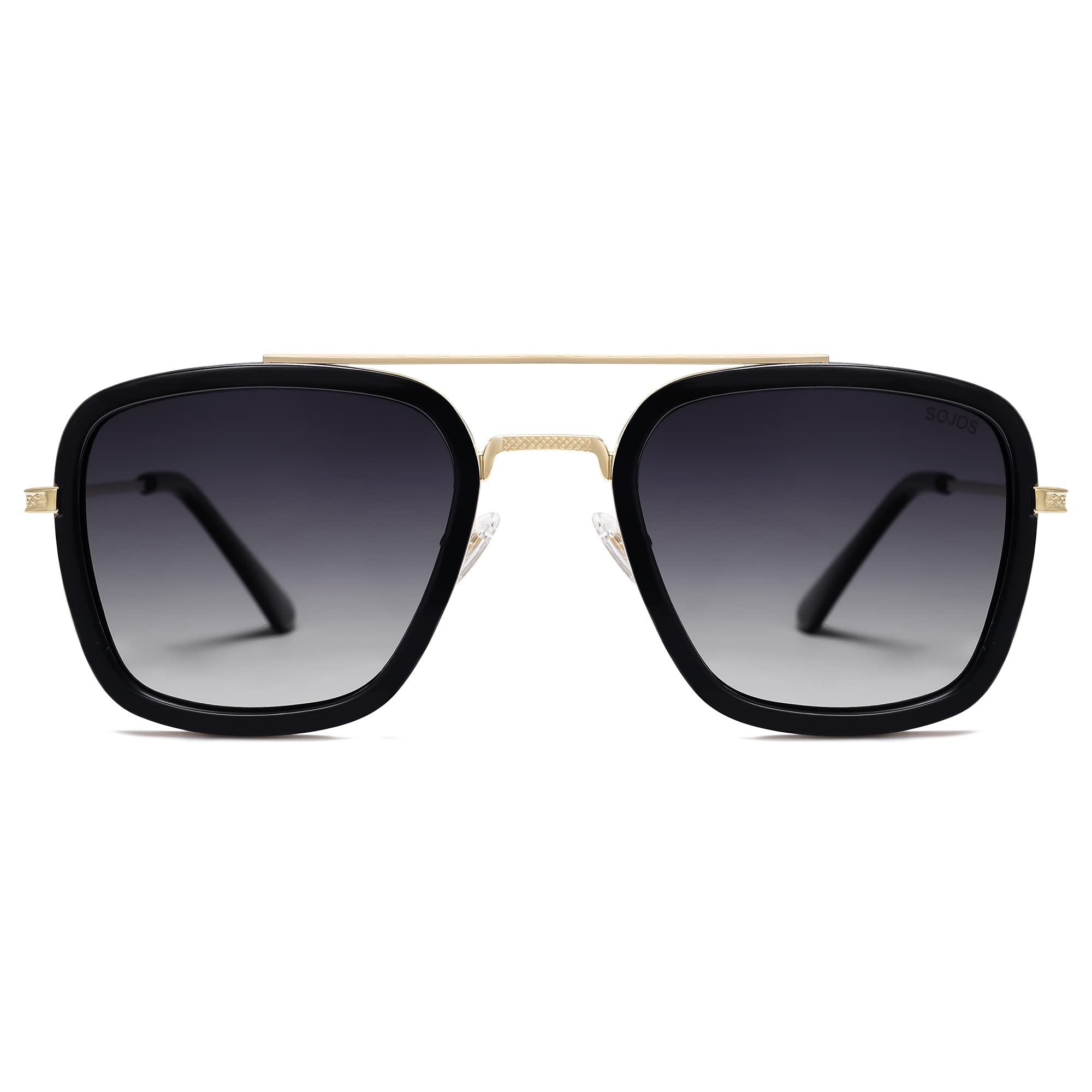 SOJOS Retro Square Polarized Sunglasses for Men Women Goggle Classic Alloy Frame HERO SJ1126 with Gold Frame/Black Rim/Gradient Grey Lens