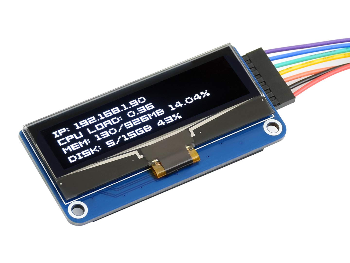 waveshare 2.23inch OLED Display HAT for Raspberry Pi 128×32 Pixels with Embedded 1305 Driver Communicating via SPI or I2C Interface.