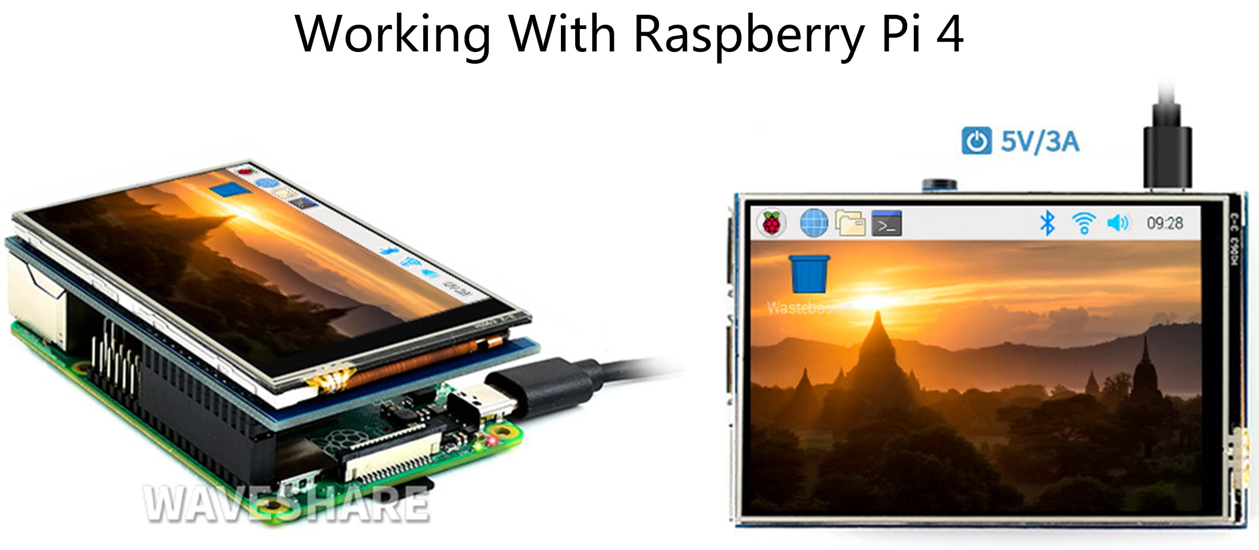 waveshare 3.5 inch Resistive Touch Screen IPS LCD 480x320 Hardware Resolution XPT2046 Controller for Any Revision of Raspberry Pi (4B/3B+/3B/2B/A+/B+)