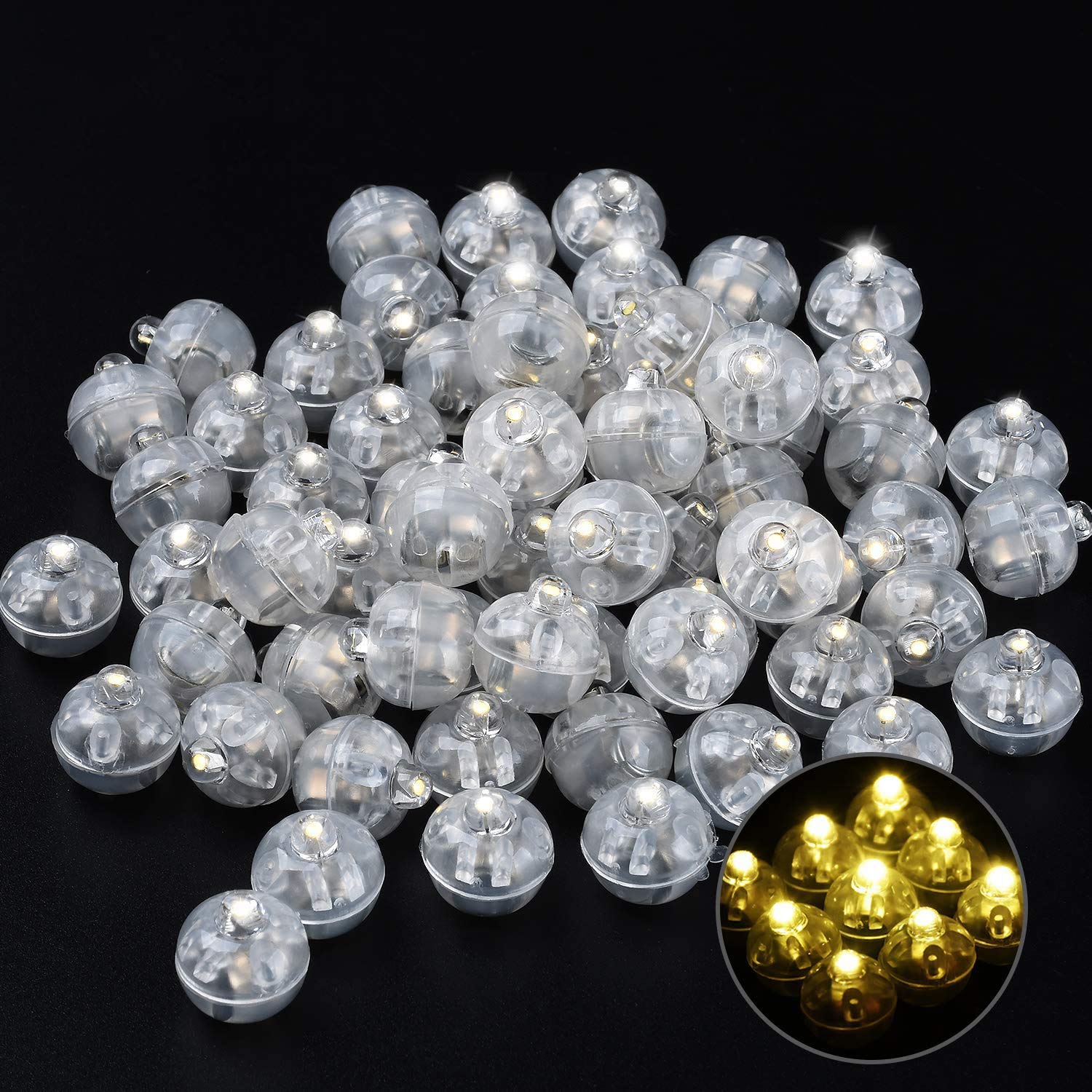 Xthuge 100pcs Mini Round Flash LED Ball Lamp Balloon Light, Ball Balloon Lights for Paper Lantern Balloon Light Party Wedding Decoration,Party Birthday,Festival Decorative Lights(Warm White)