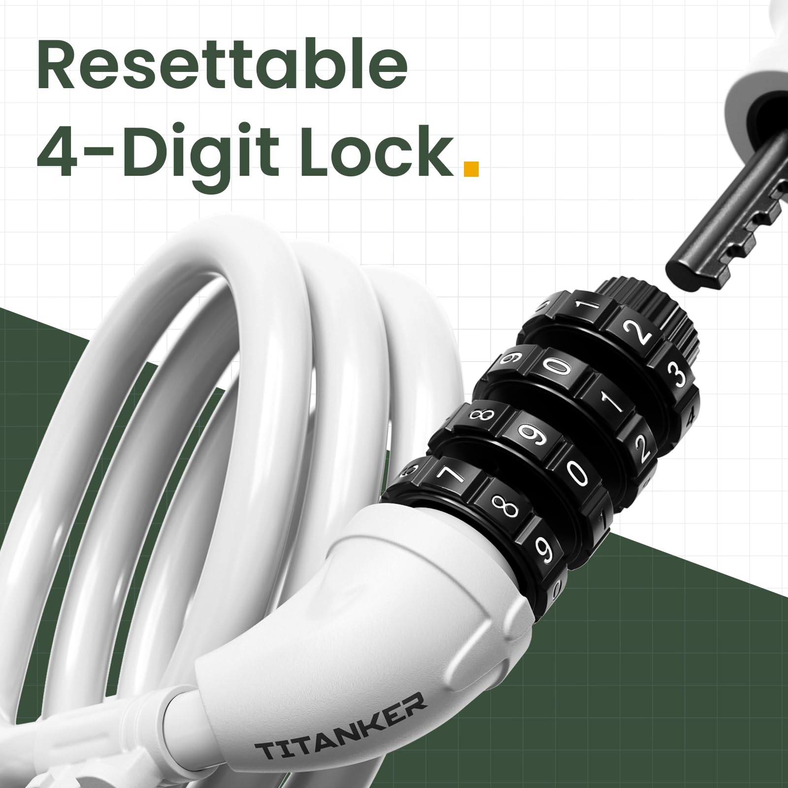 Titanker Bike Lock, Lock for Bike Locks with Combinations Resettable Bike Lock Cable 4 Feet with Mounting Bracket, 1/2 Inch Diameter