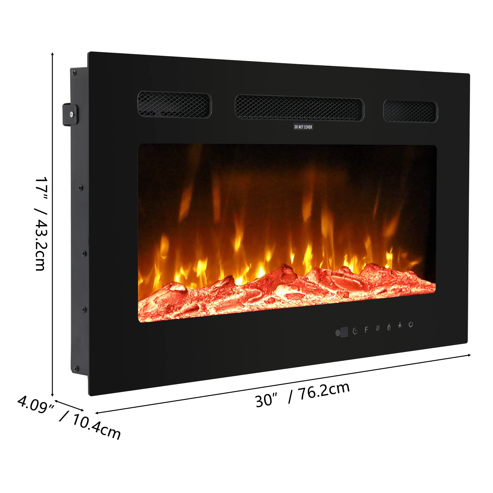 Winado 30 inch Wall Mounted and Recessed Electric Fireplace, Ultra Thin, Low Noise, Remote Control with Timer, Touch Screen, 12 Flame Colors, 5 brightness levels, 750W/1500W (Black)