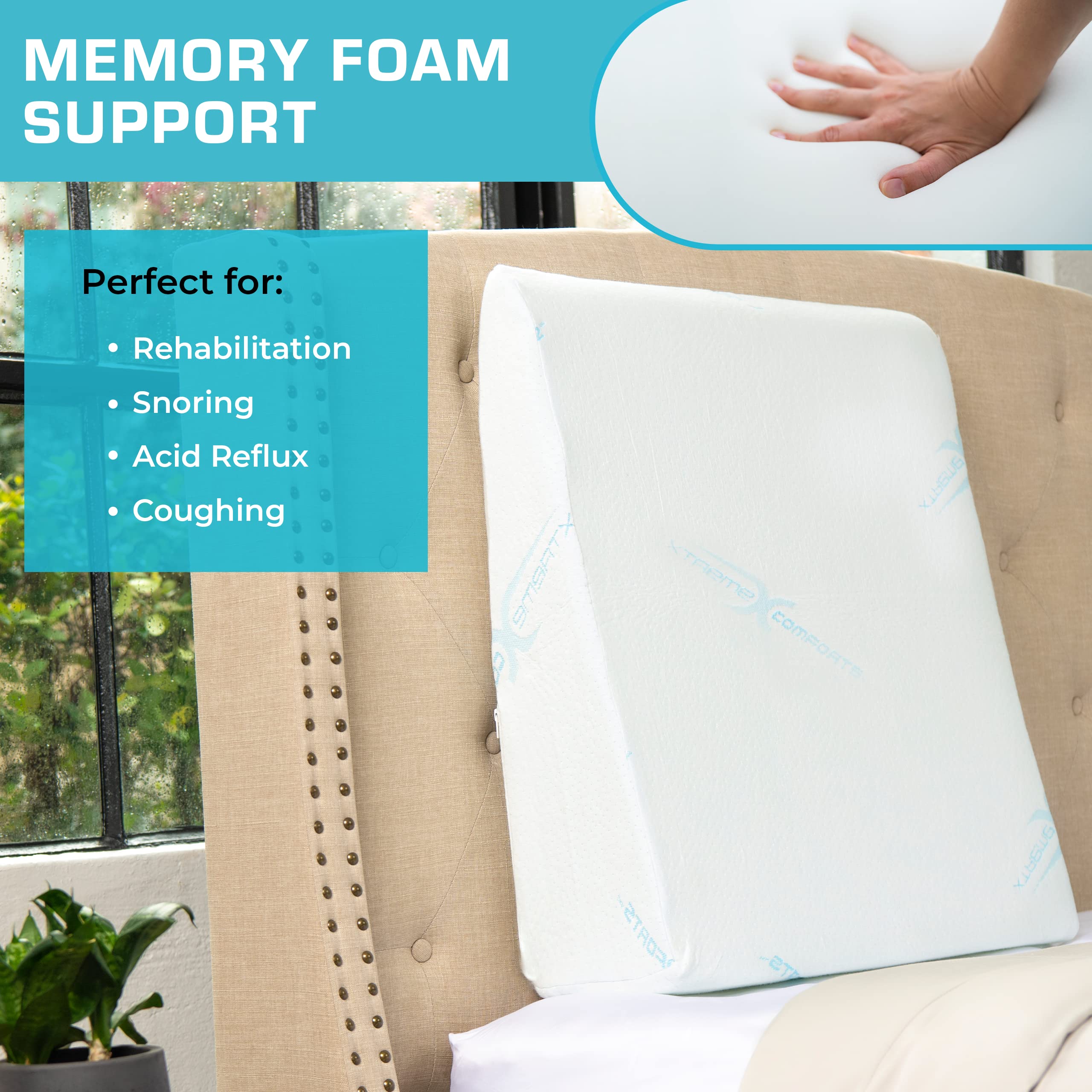 Xtreme Comforts Wedge Pillows - 7" Memory Foam Bed Wedge Pillow for Sleeping (1Pk)