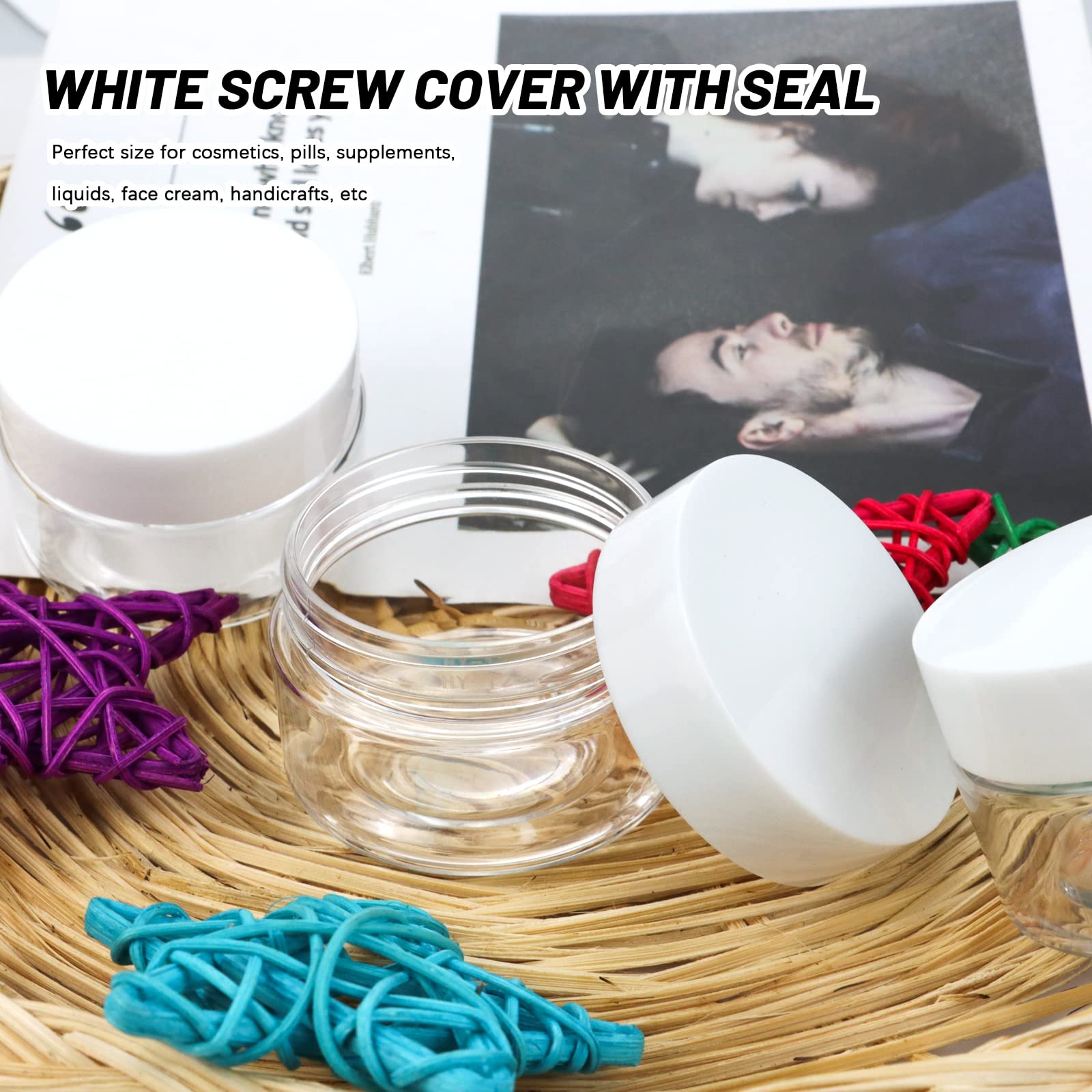 UPlama 24 Pack Cosmetic Containers, Plastic Sample Containers With Lids With Inner Liners Leakproof Wide-Mouth Travel Containers Jars Pots For Toiletry Makeup Cream Liquid Slime (1oz, White)