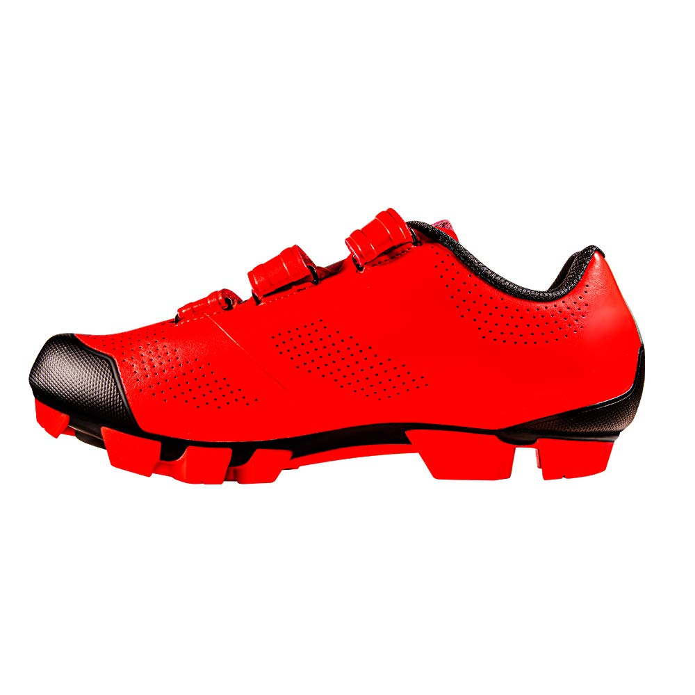 Zol Raptor MTB and Indoor Cycling Shoes with Pedals and Cleats (9 Medium, Red)