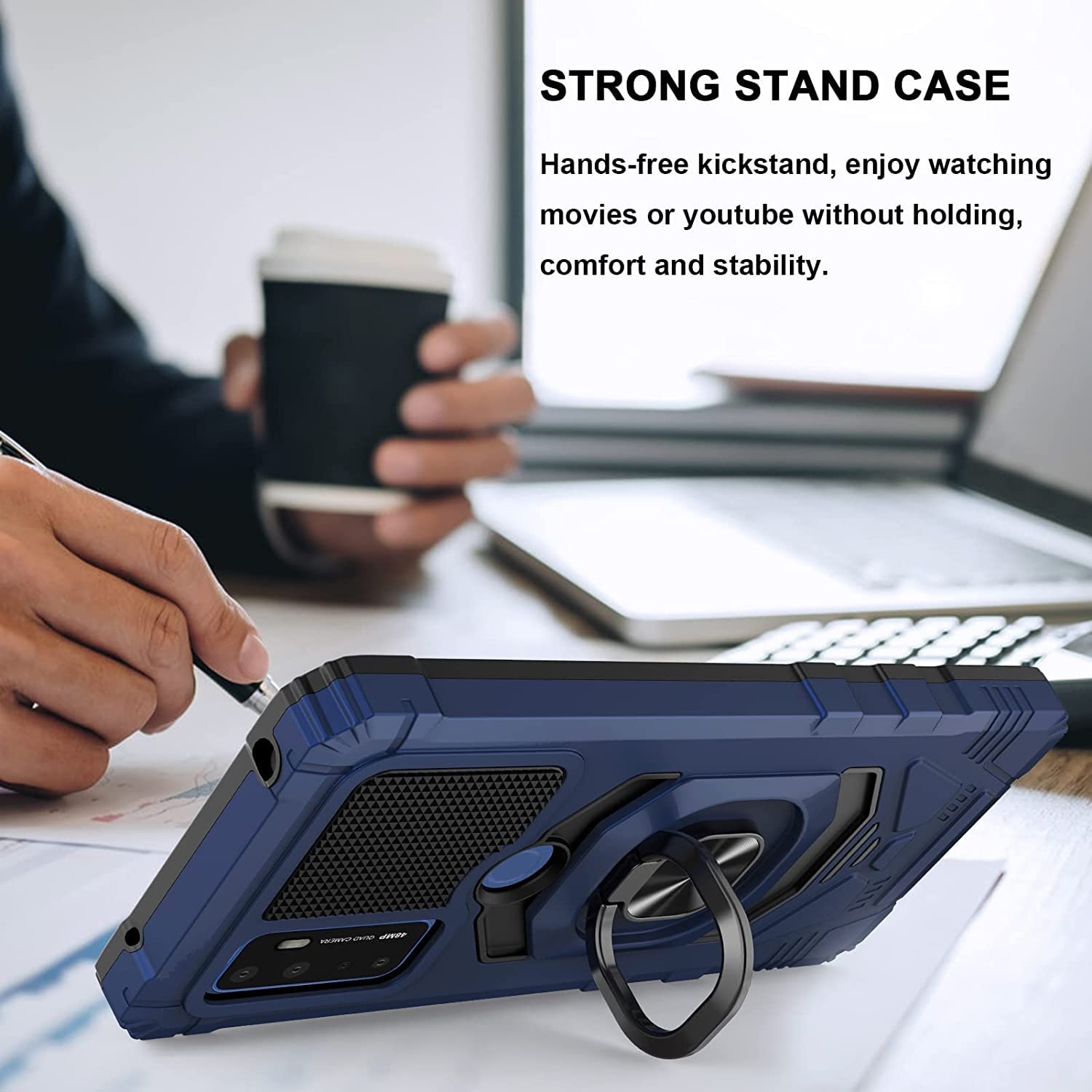 TJS Compatible with OnePlus Nord N20 5G Case, with Tempered Glass Screen Protector, Metal Ring Magnetic Support Kickstand Heavy Duty Drop Protector Phone Case Cover (Green)