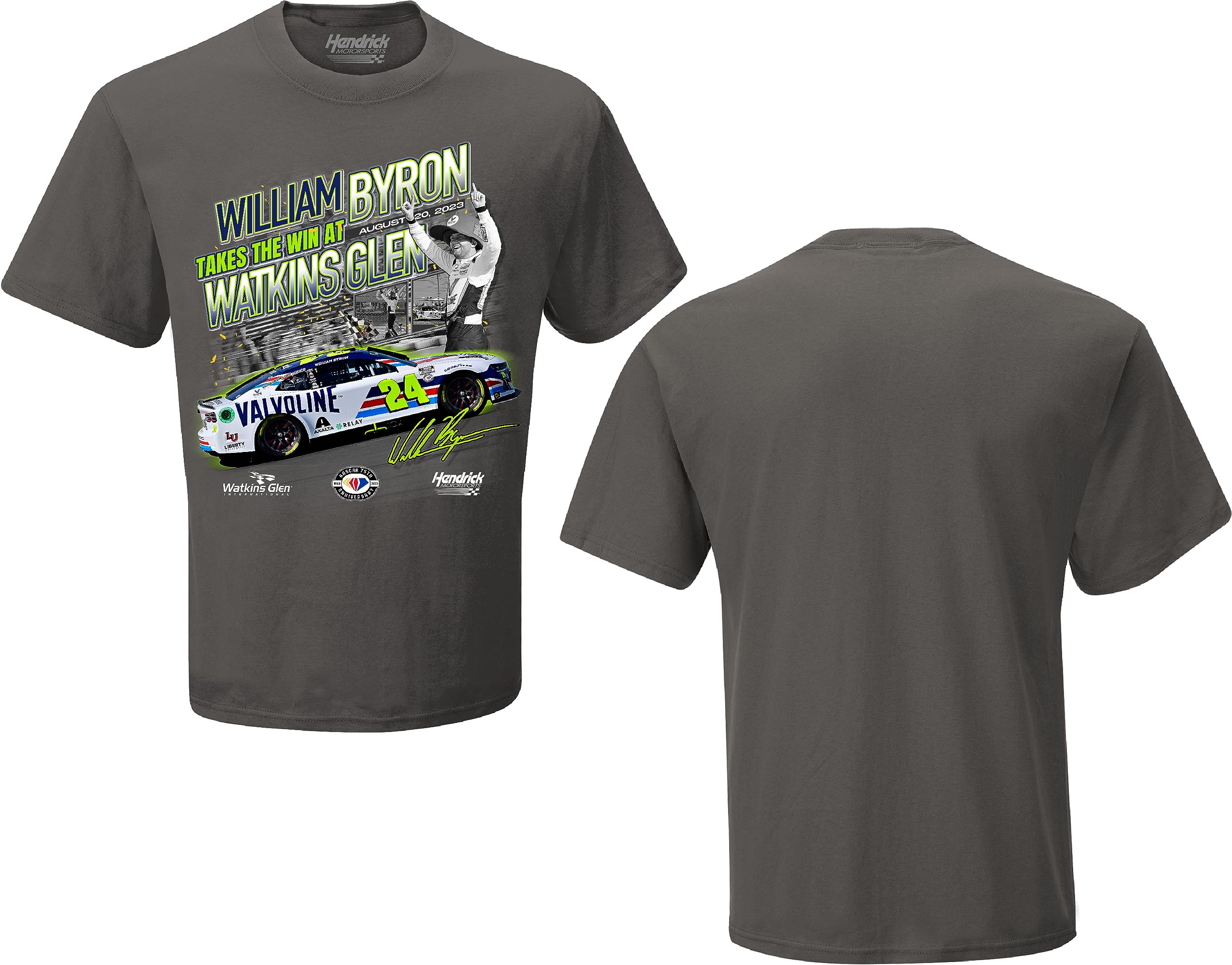 William Byron #24 NASCAR 2023 Watkins Glen Winner 8.20.2023 Win T-Shirt (XX-Large) Charcoal