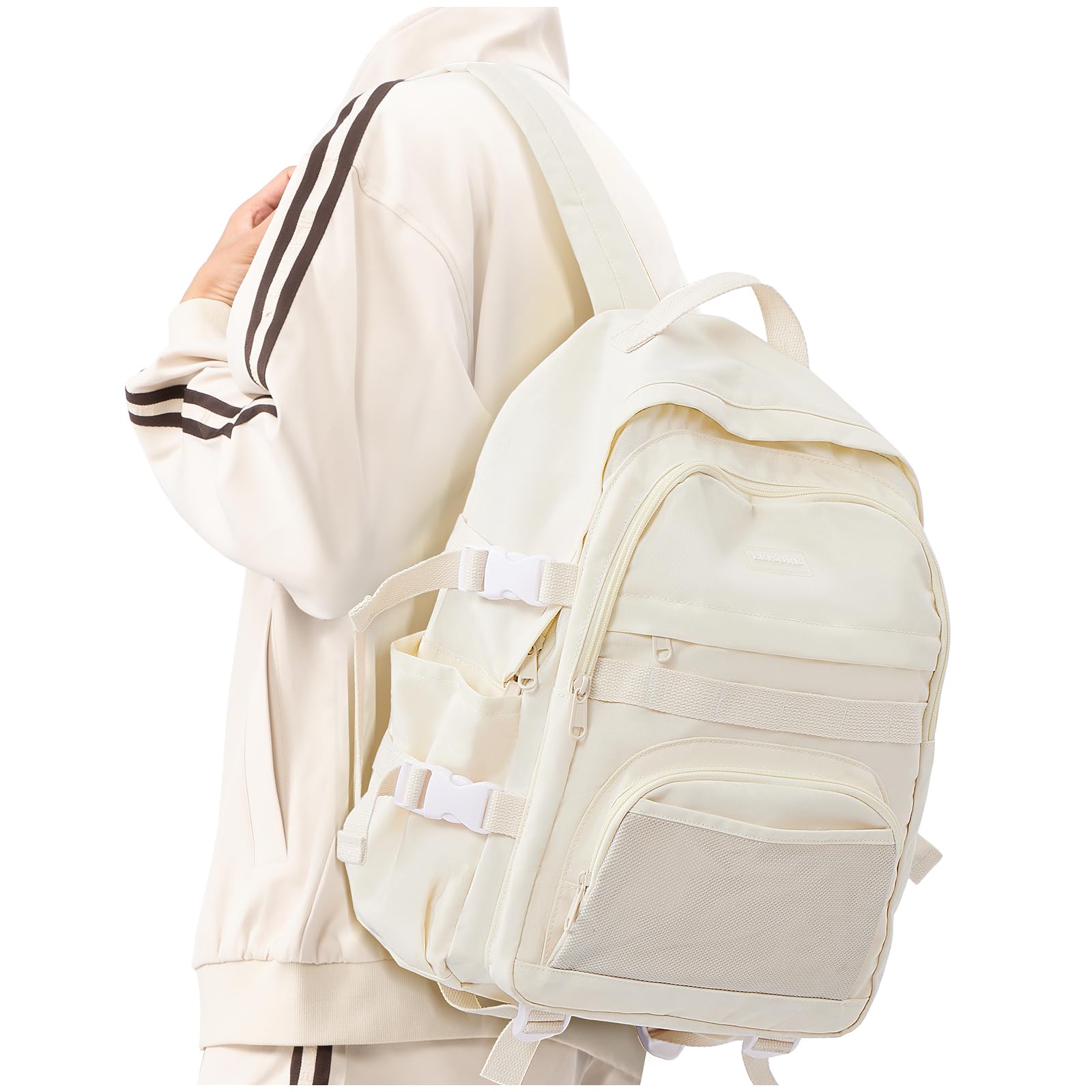 VGOCO Backpack for Women Mens, Casual Travel Daypack,Waterproof Rucksack with laptop compartment Small Lightweight Work Bag for Women Men White