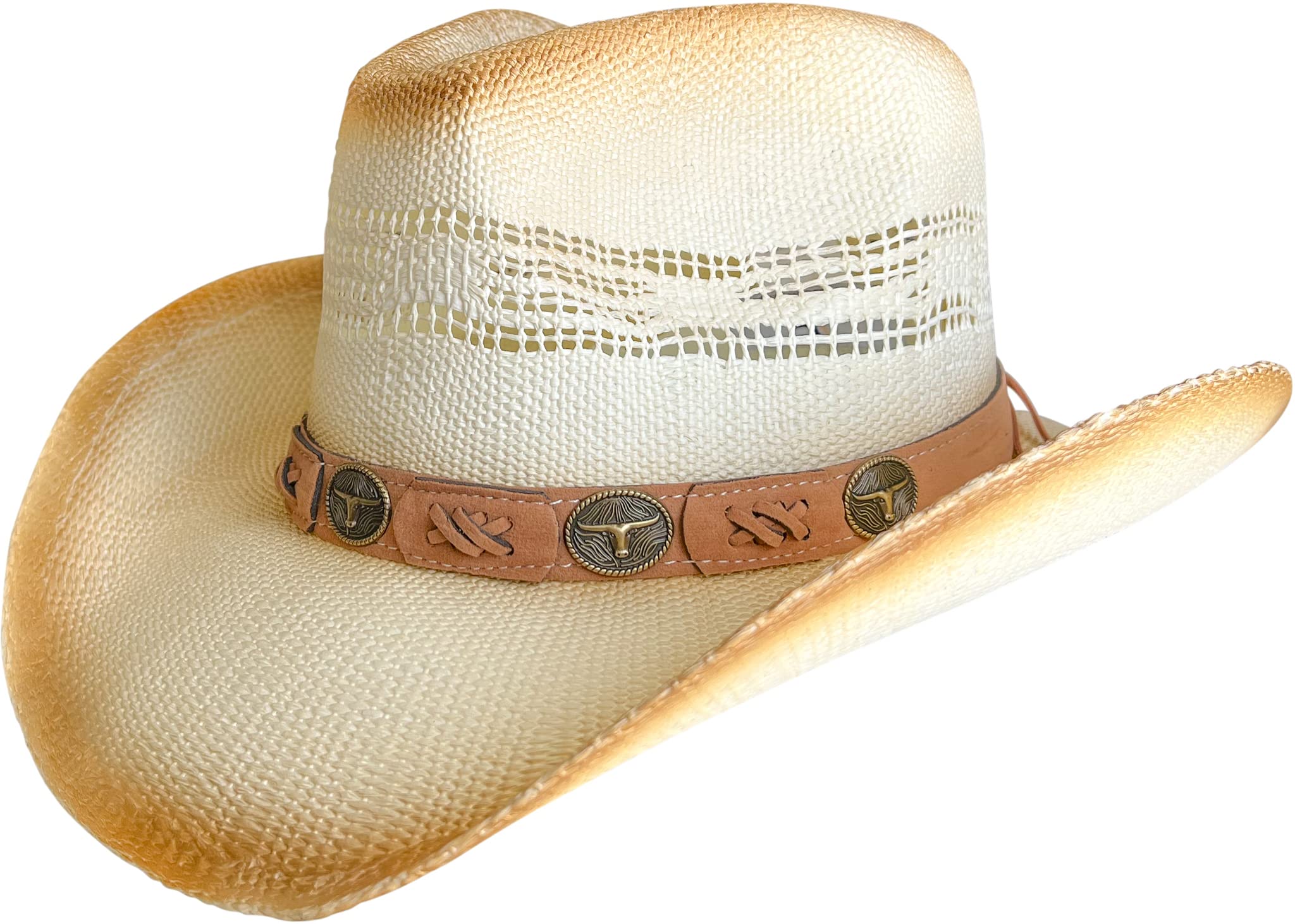 Western Outback Cowboy Hat Men's Women's Style Straw Felt Canvas (Western Bull)