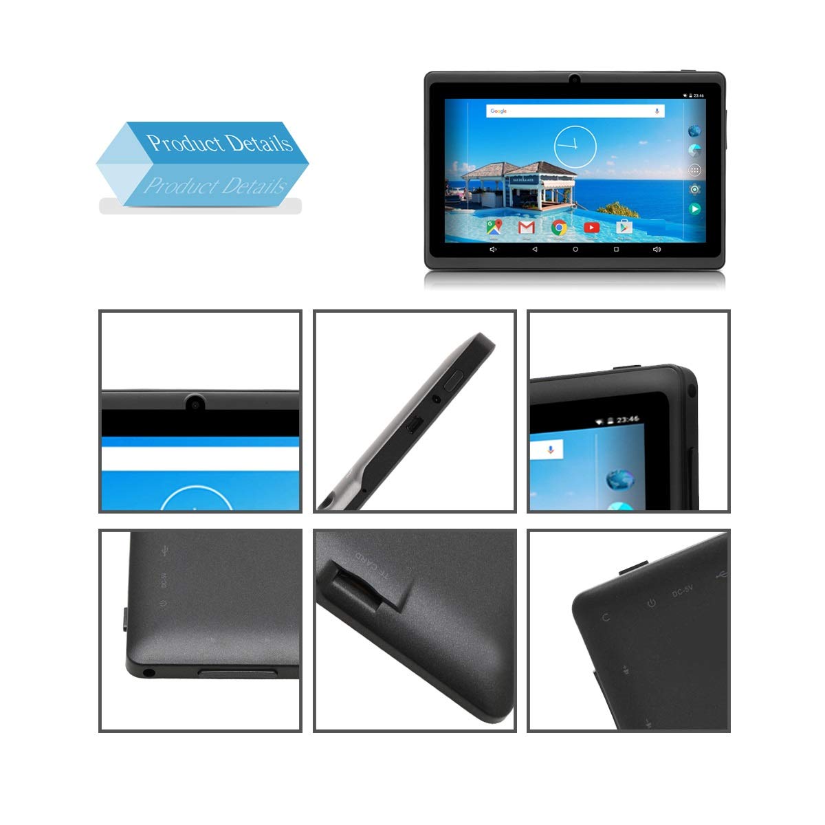 ZONKO 7 inch Tablet Android 10.0 Quad Core 1024x600 Dual Camera Wi-Fi Bluetooth 16GB Play Store Netflix Skype 3D Game Supported GMS Certified (Black)