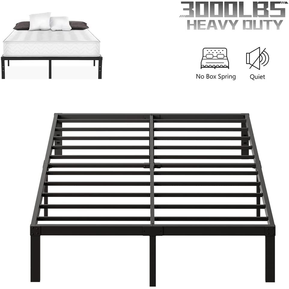 Sealvvos 12 Inch Bed Frame Queen Size Heavy Duty No Box Spring Needed Metal Platform with Steel Slat Support, Easy Assembly, Noise Free, Black