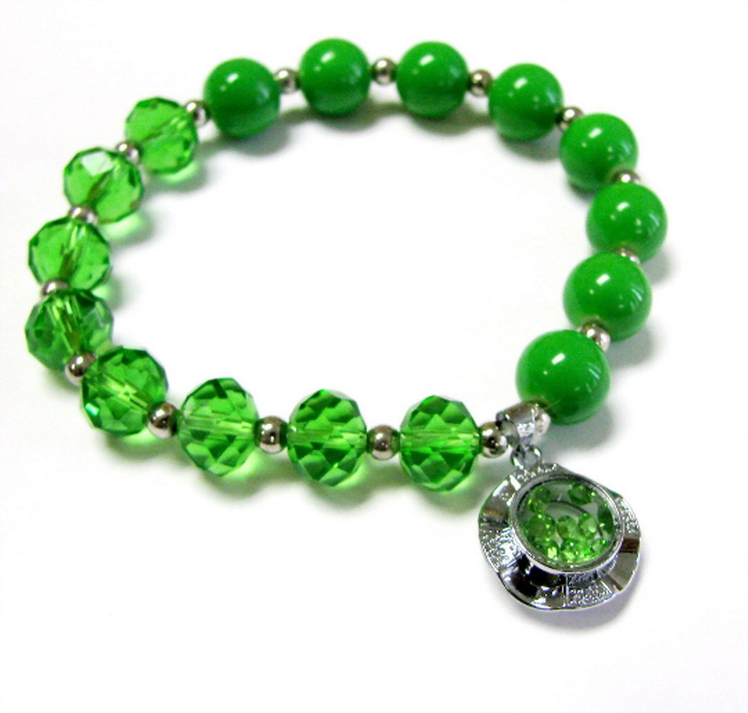 Woman Bracelet/ Crystal Spinner Lucky Charm/ Birthstone Color/ August-Peridot