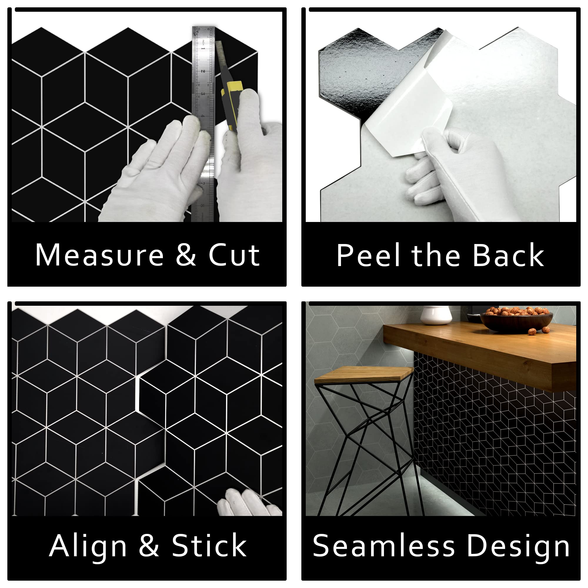 The Tiles Plaza Rhombus Backsplash Tile for Kitchen Peel and Stick, Stone Composite Self Adhesive Tiles, 3D Cube Wall Tile for Kitchen, 12 x 13 Inch 10 Sheets Navy Blue