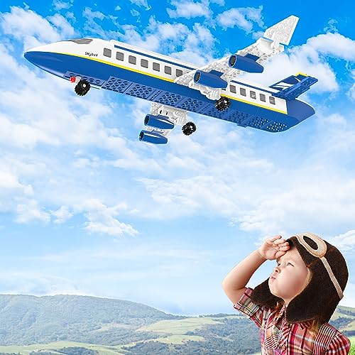 WINGIFT 491 Piece City Passenger Airplane Building Set, 6 IN1 Airplane Bricks Toy-Airbus, Creative Building Projects with Shuttle Bus, Baggage Truck, Top STEM Toy for Boy and Girl Ages 6 7 8+