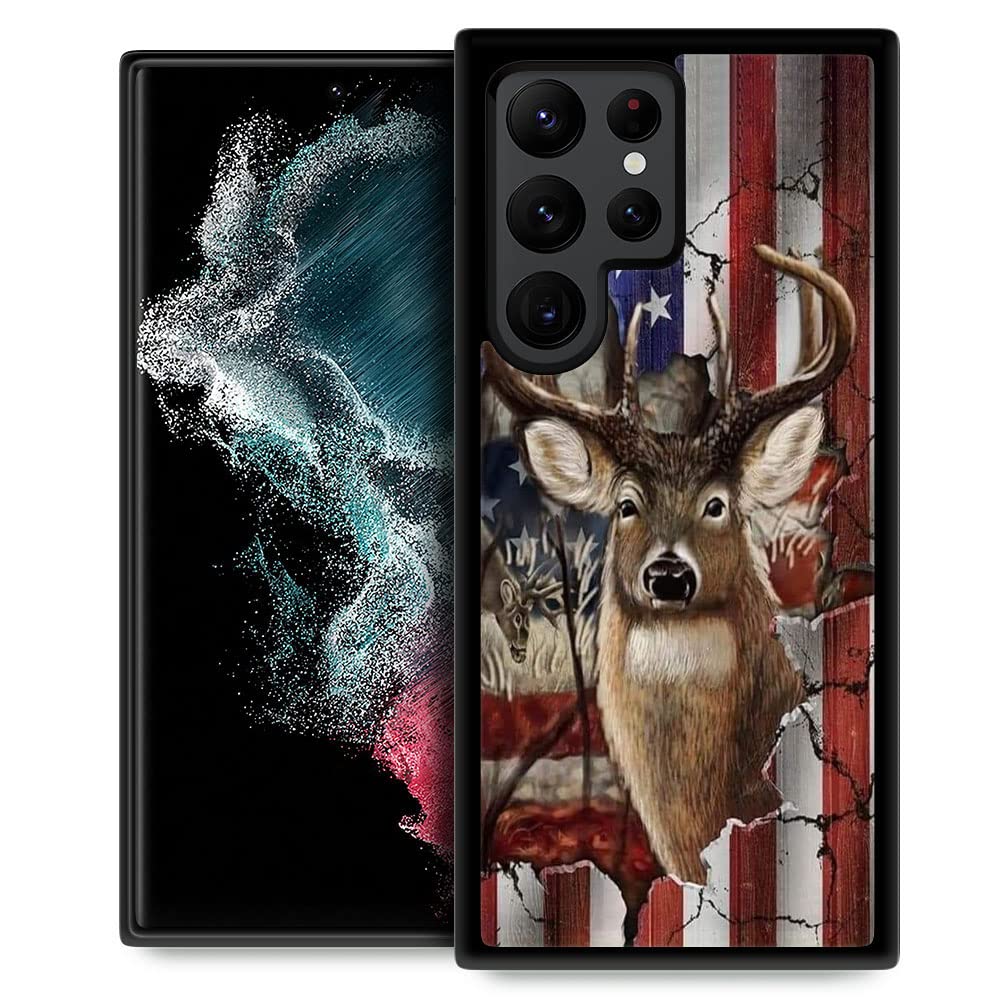 TAMEFOX Compatible with Samsung Galaxy S23 Ultra Case,Camouflage Deer USA Flag High-Definition Exquisite Pattern Shockproof Anti-Slip Anti-Scratch Case for Samsung Galaxy S23 Ultra 6.8-inch