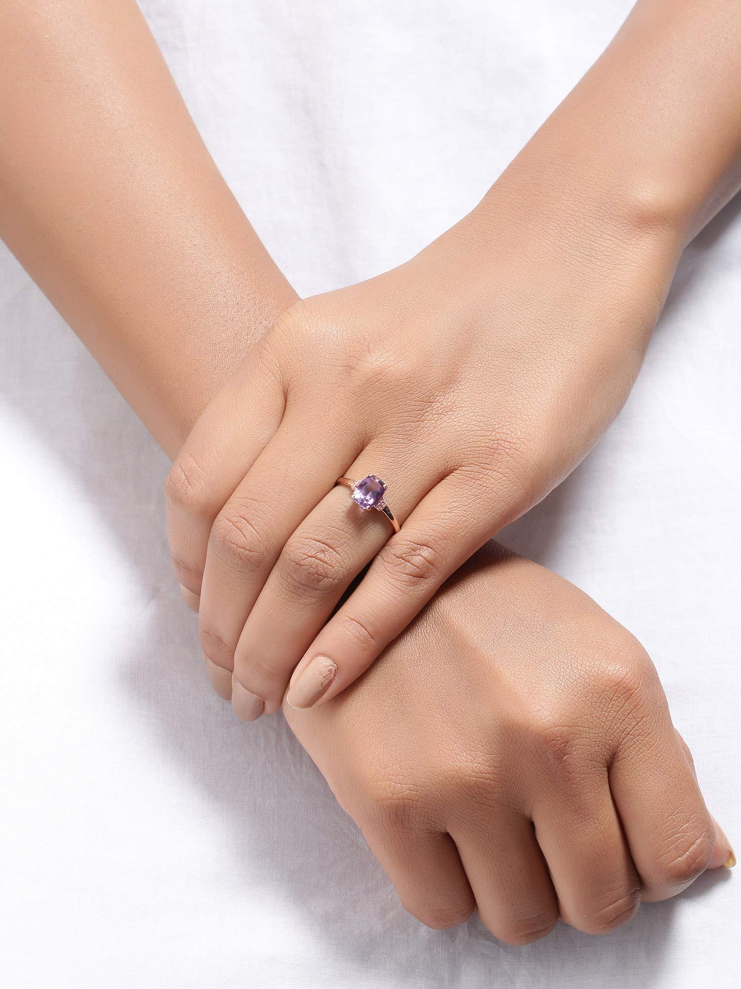 YoTreasure 1.32 Ct Amethyst Pink Sapphire Solid 10k Rose Gold Ring