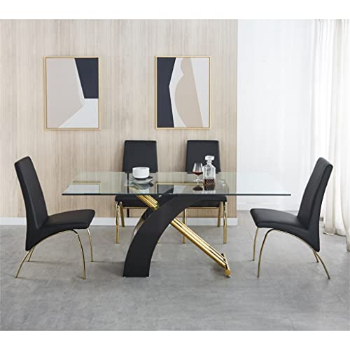 WFHTU Rectangular Glass Top Dining Table Design Home Rectangular Dining Table (Black Or White) (Color : E, Size : 62.99x35.43x29.92 inches)