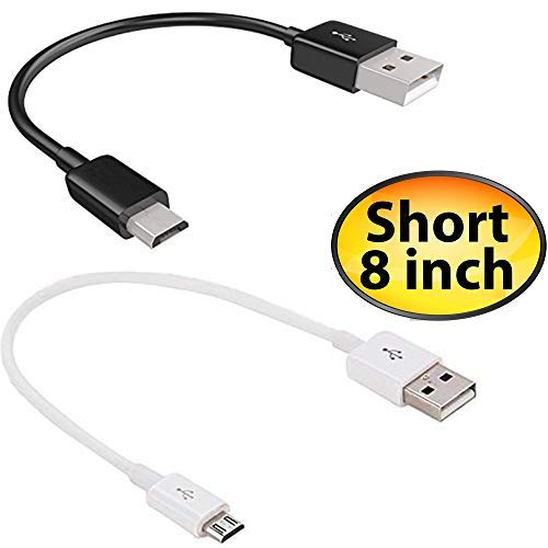 Short MicroUSB Cable Compatible with Your Plantronics BackBeat FIT 3100 with High Speed Charging 2 Pack. (1Black,1White, 20cm 8in)