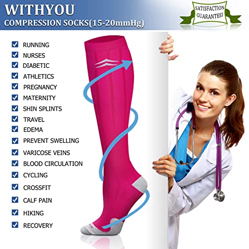 WITHYOU Compression Socks (7 Pairs), 15-20 mmHg is Best Athletic for Men & Women, Running, Flight, Travel, Pregnant - Boost Performance, Blood Circulation & Recovery