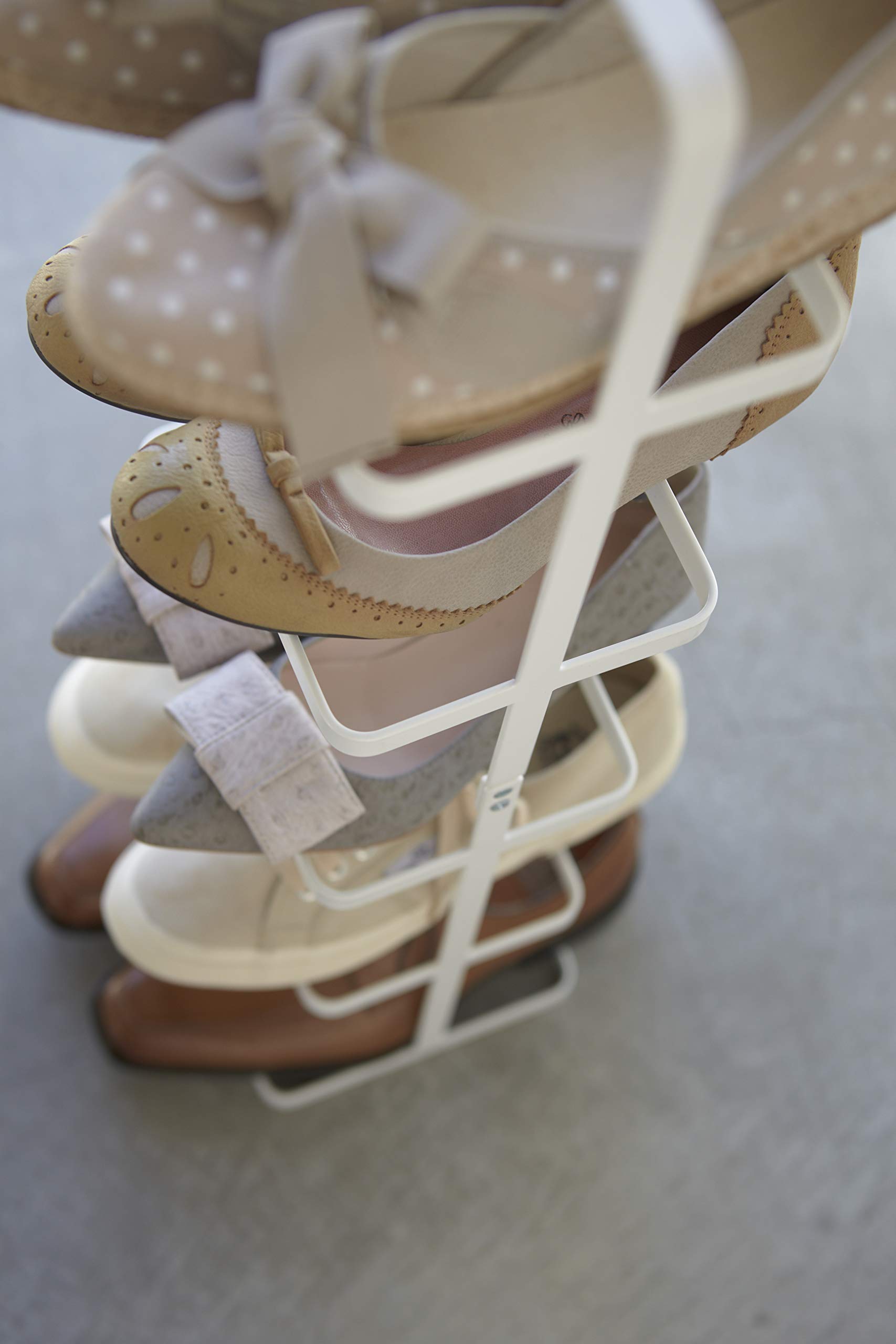 Yamazaki Home Compact Modern Metal Shoe Rack Stee Tall White