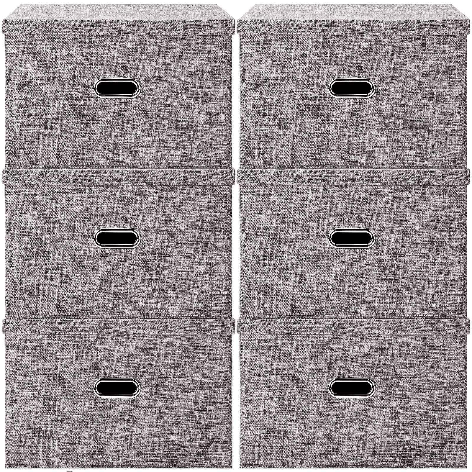 Windyun 6 Pcs Large Collapsible Storage Bins with Lids 17.7 x 11.8 x 11.8 Inch Fabric Closet Storage Cube Boxes Foldable Organizers Containers for Home Closet Office Bedroom Nursery Playroom, Grey
