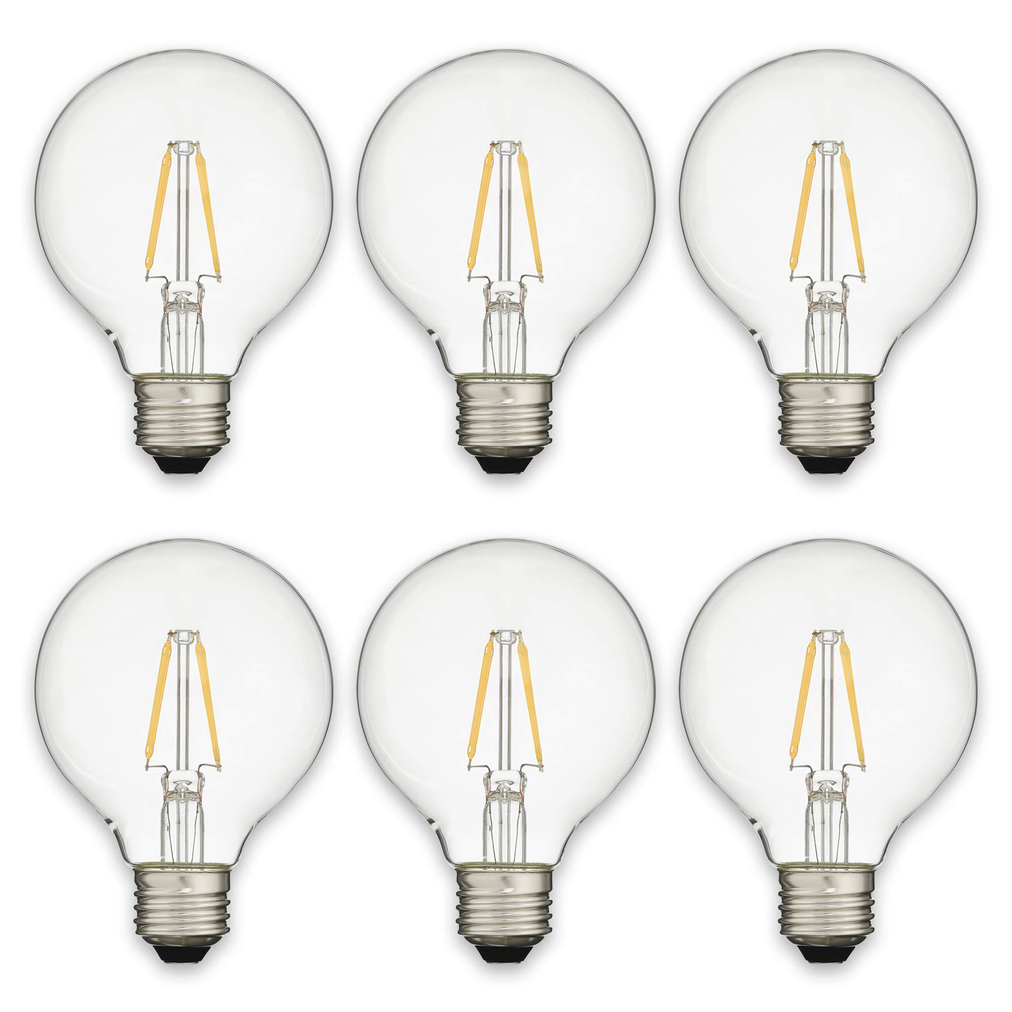 Sunbeam 16903 3.8W LED Filament Soft White 3000K 40 W Equivalent, 25000 Hours, 350 Lumens, Medium Base, G25 Light Bulb 6-Pack