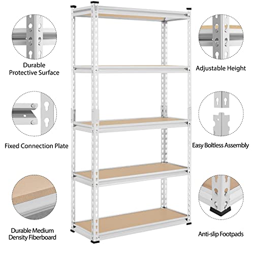 Topeakmart Storage Shelves 5 Tier Adjustable Metal Shelving Unit Utility Shelves Garage Storage Racks for Warehouse Garage Pantry Kitchen- Silver, 29.5 x 12 x 60 Inch