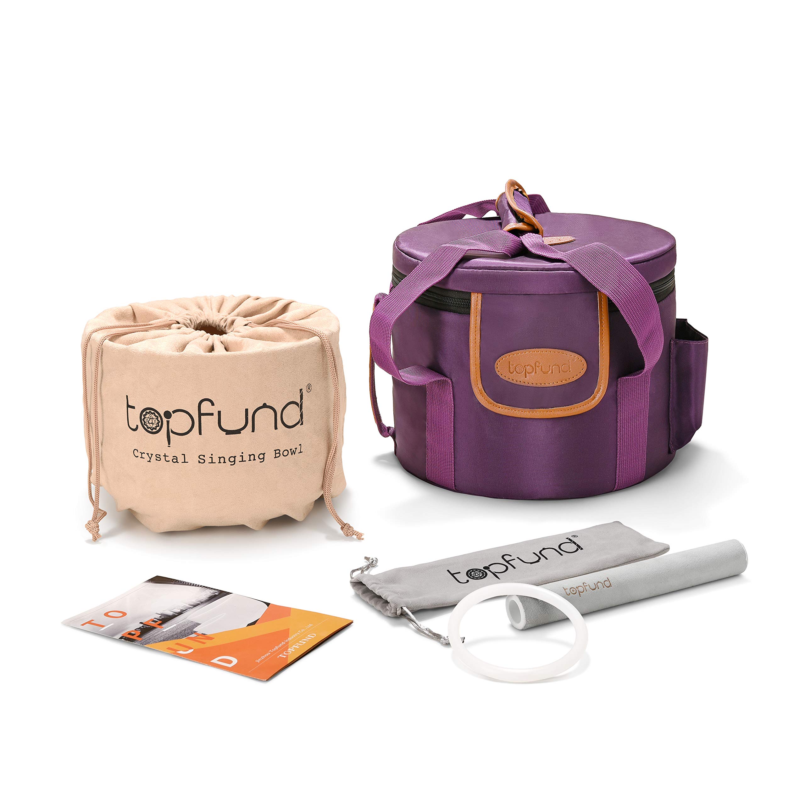 TOPFUND 417 Hz Orange Solfeggio Crystal Singing Bowl 8 inch for Sacral Chakra with Heavy Duty Carrying Case and Suede Striker