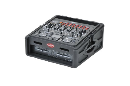 SKB Cases 1SKB-R102 10x2 Roto Rack/Mixer Console, 10U Slanted Rackmount on top, 2U rackmount in front, Steel Threaded Rails, Hard Lid and Doors, Side Access Ports for Cable Routing