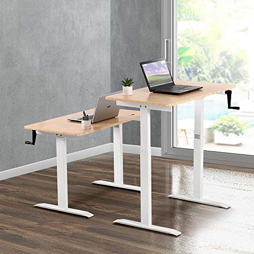 UNICOO - Crank Adjustable Height Standing Desk, Adjustable Sit to Stand up Desk,Home Office Table, Computer Table, Portable Writing Desk, Study Table (Light Oak Top/White Frame - NTCSET-01-LOW)