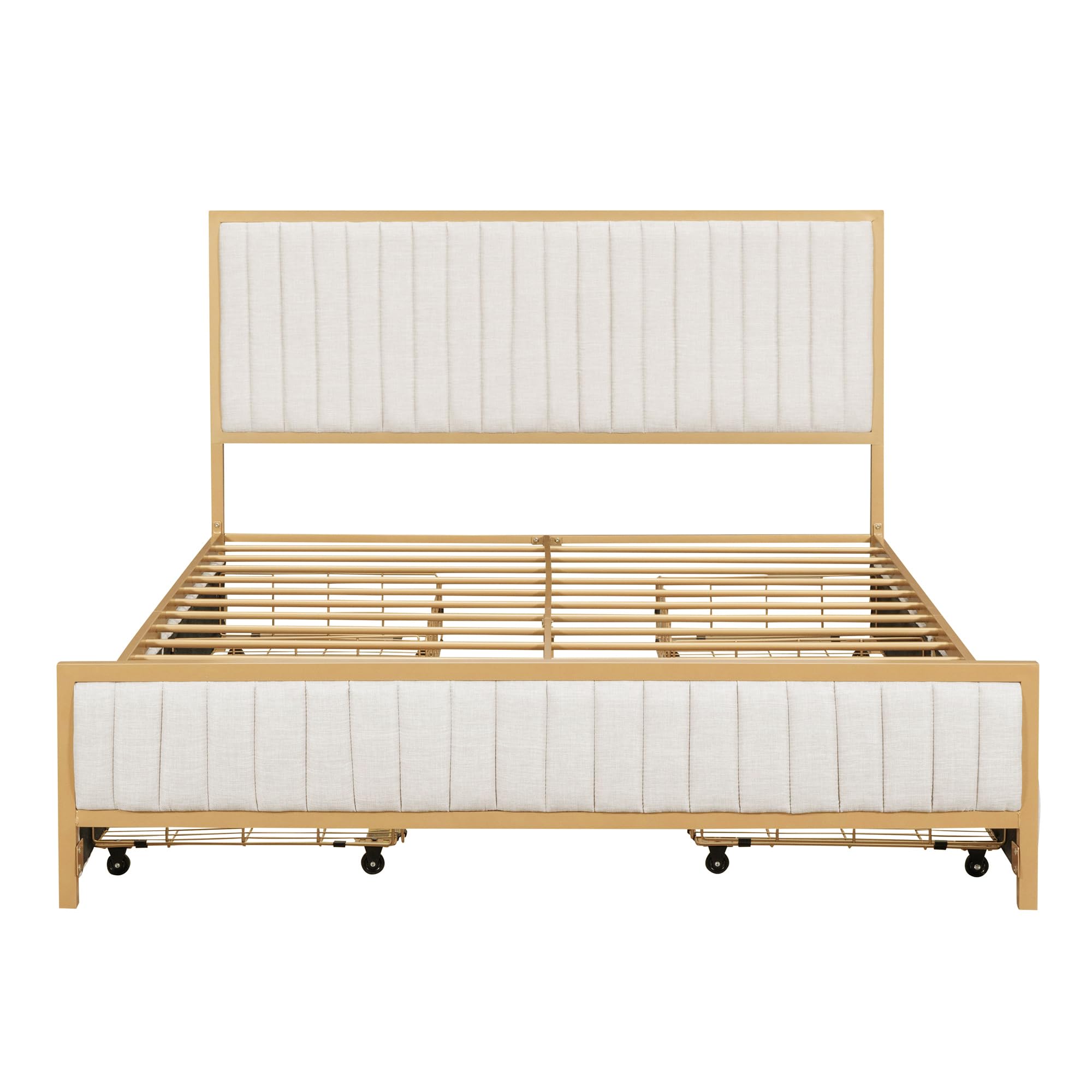 SIYSNKSI Queen Size Metal Frame Upholstered Bed with 4 Drawers, Linen Fabric Platform Bed with Metal Slats Support and Headboard, Storage Platform Bed for Kids Teens Bedroom (Beige + Linen-39)